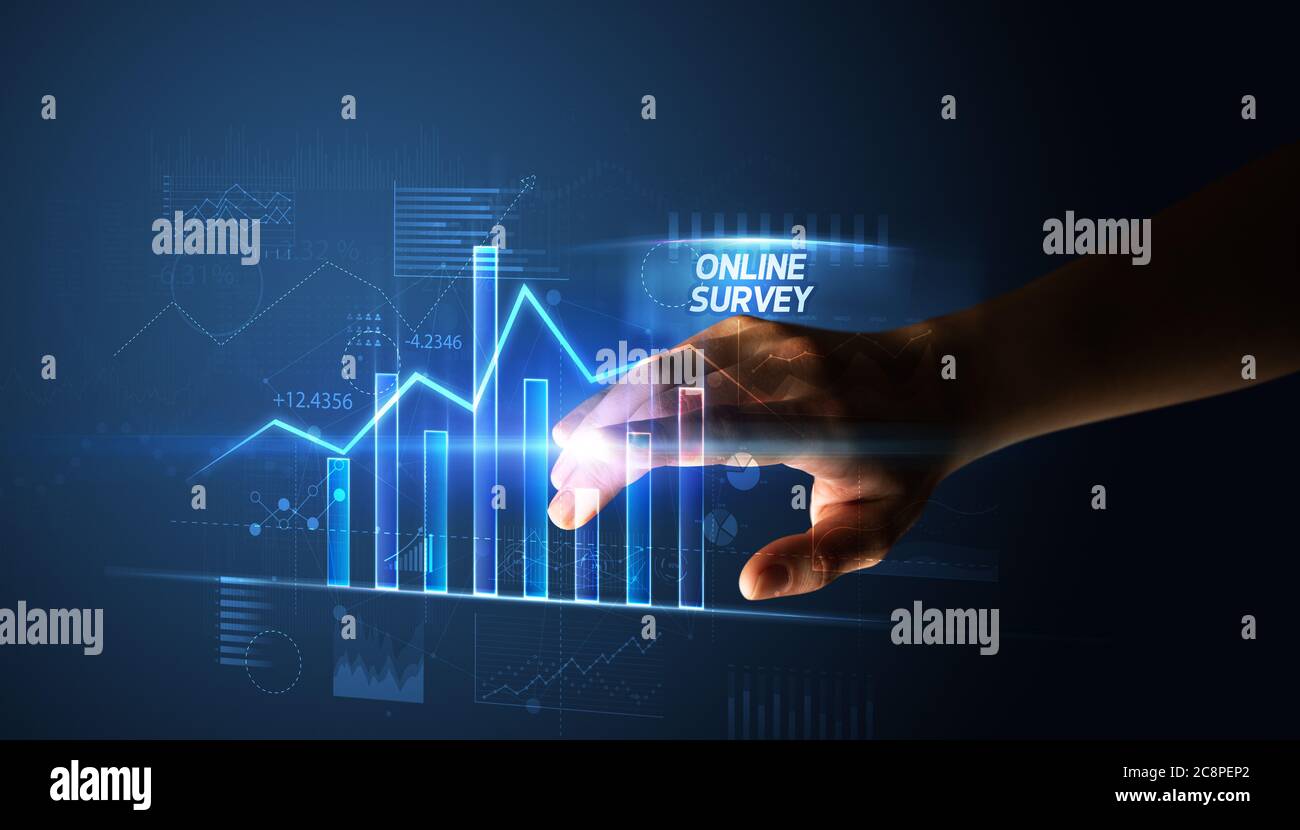 Hand touching ONLINE SURVEY button, business concept Stock Photo - Alamy
