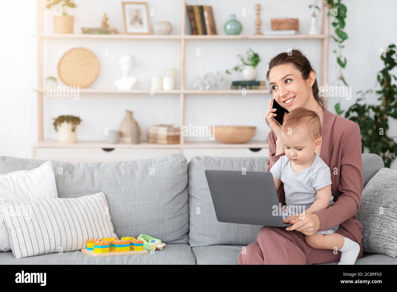 Irresponsible Babysitter. Young Nanny Talking On Cellphone And Ignoring ...