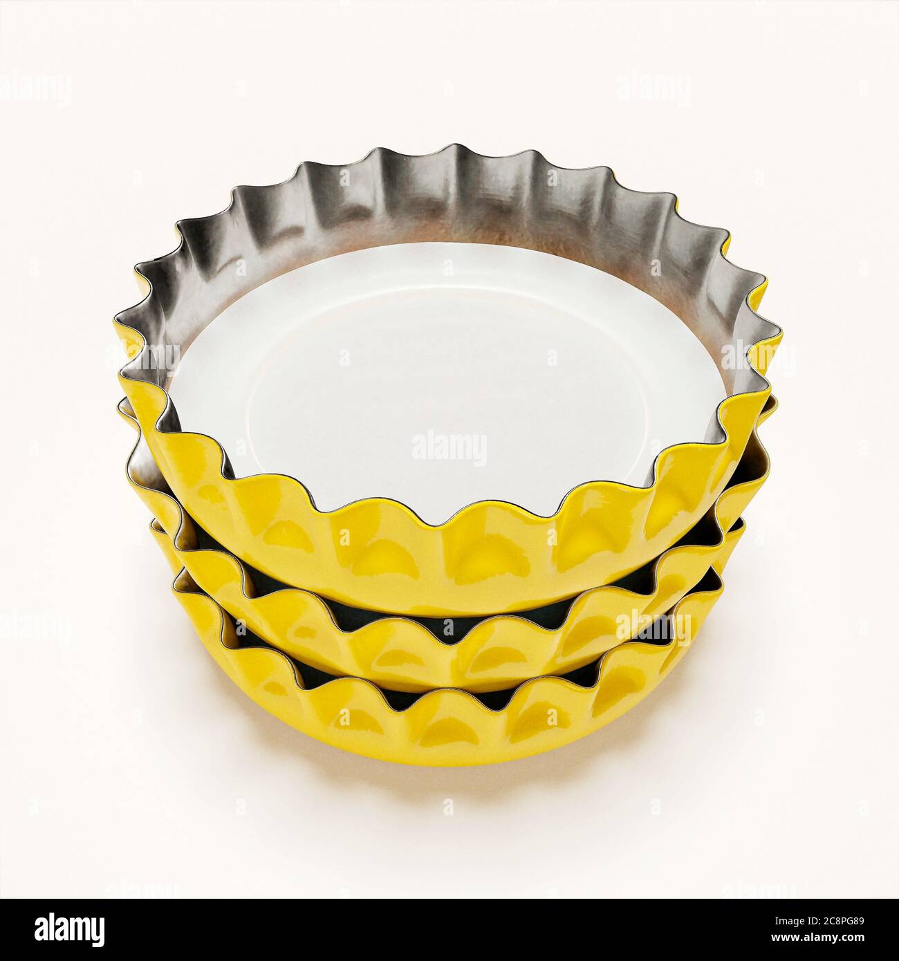 Pile of yellow beer caps on white background. 3D illustration Stock ...