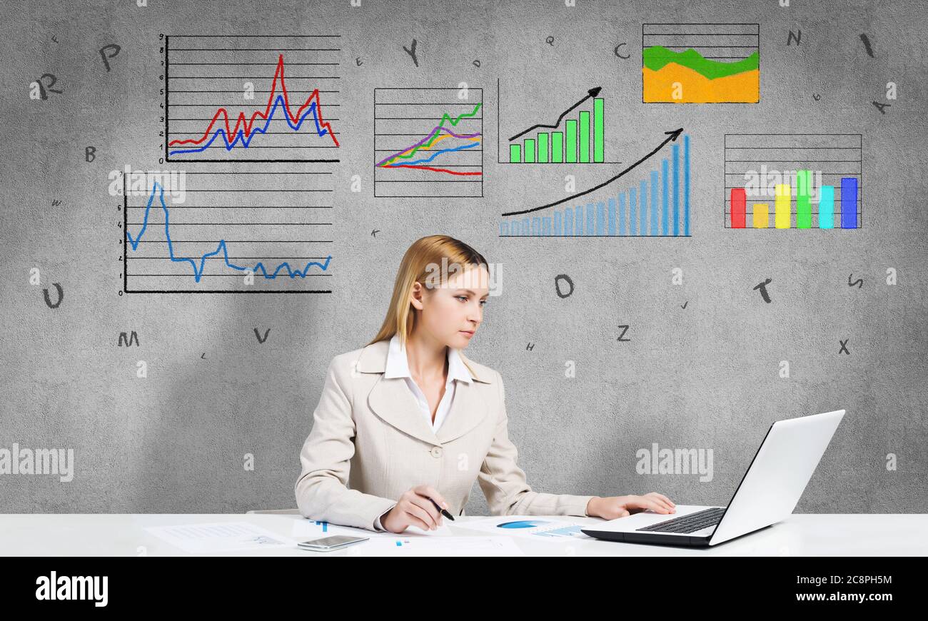 Preparing her financial report Stock Photo - Alamy