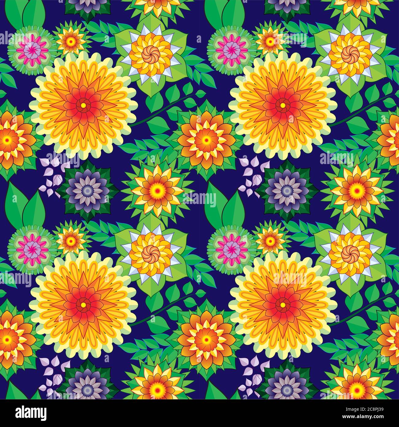 Seamless pattern with bright multicolored flowers. For Wallpapers and ...