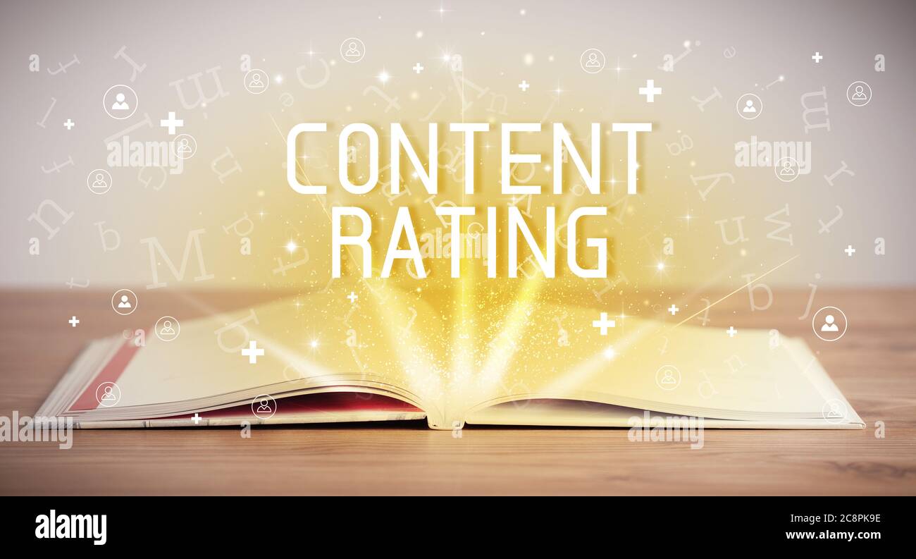 Open book with CONTENT RATING inscription, social media concept Stock ...