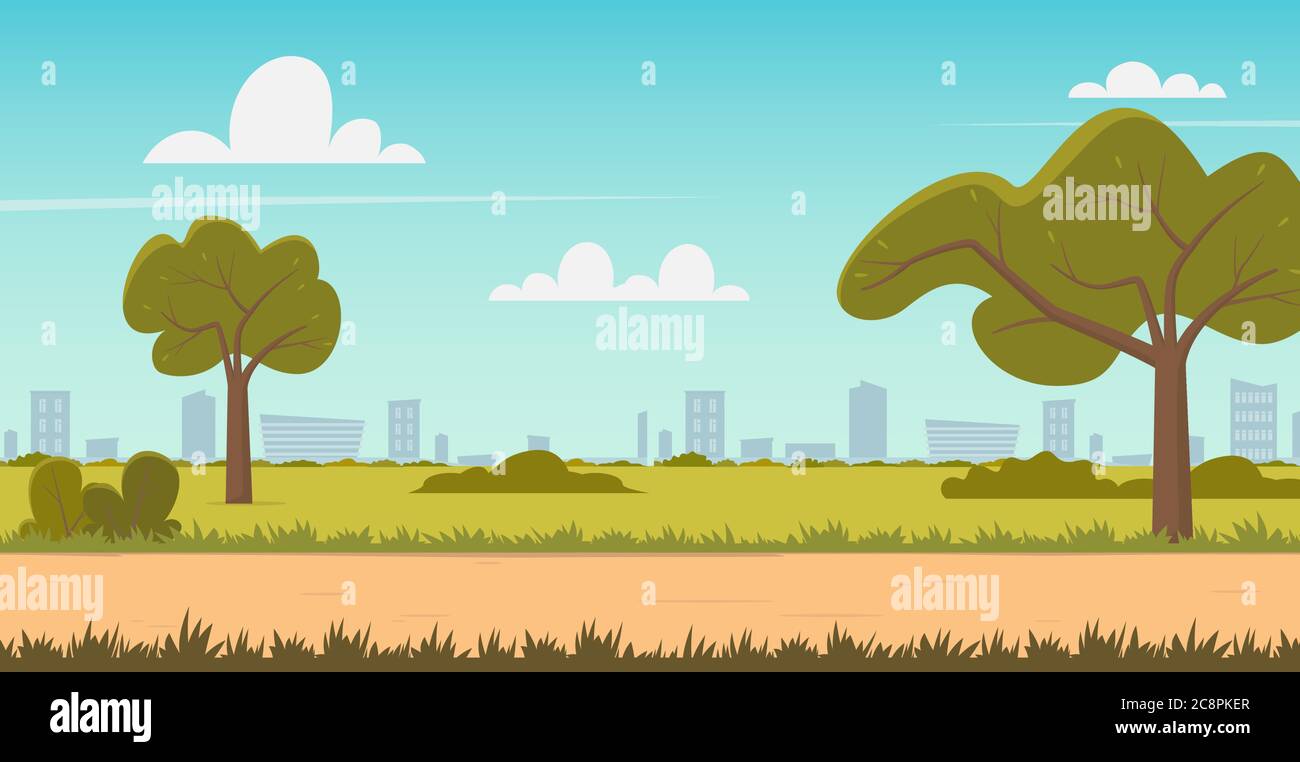 Path in a city park on a sunny summer day. Public park with nature ...