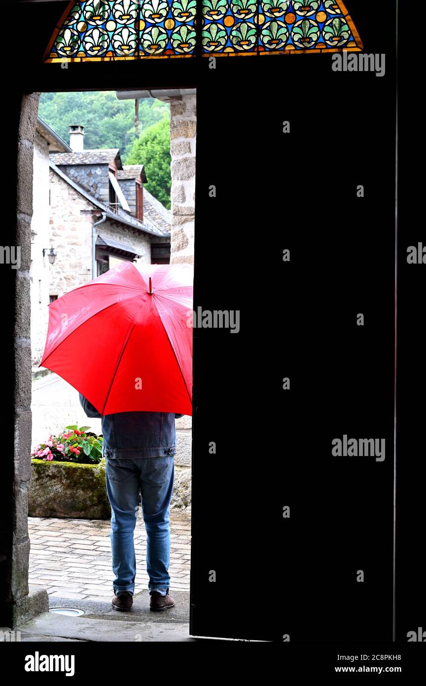 On a rainy day, in front of a church Stock Photo - Alamy