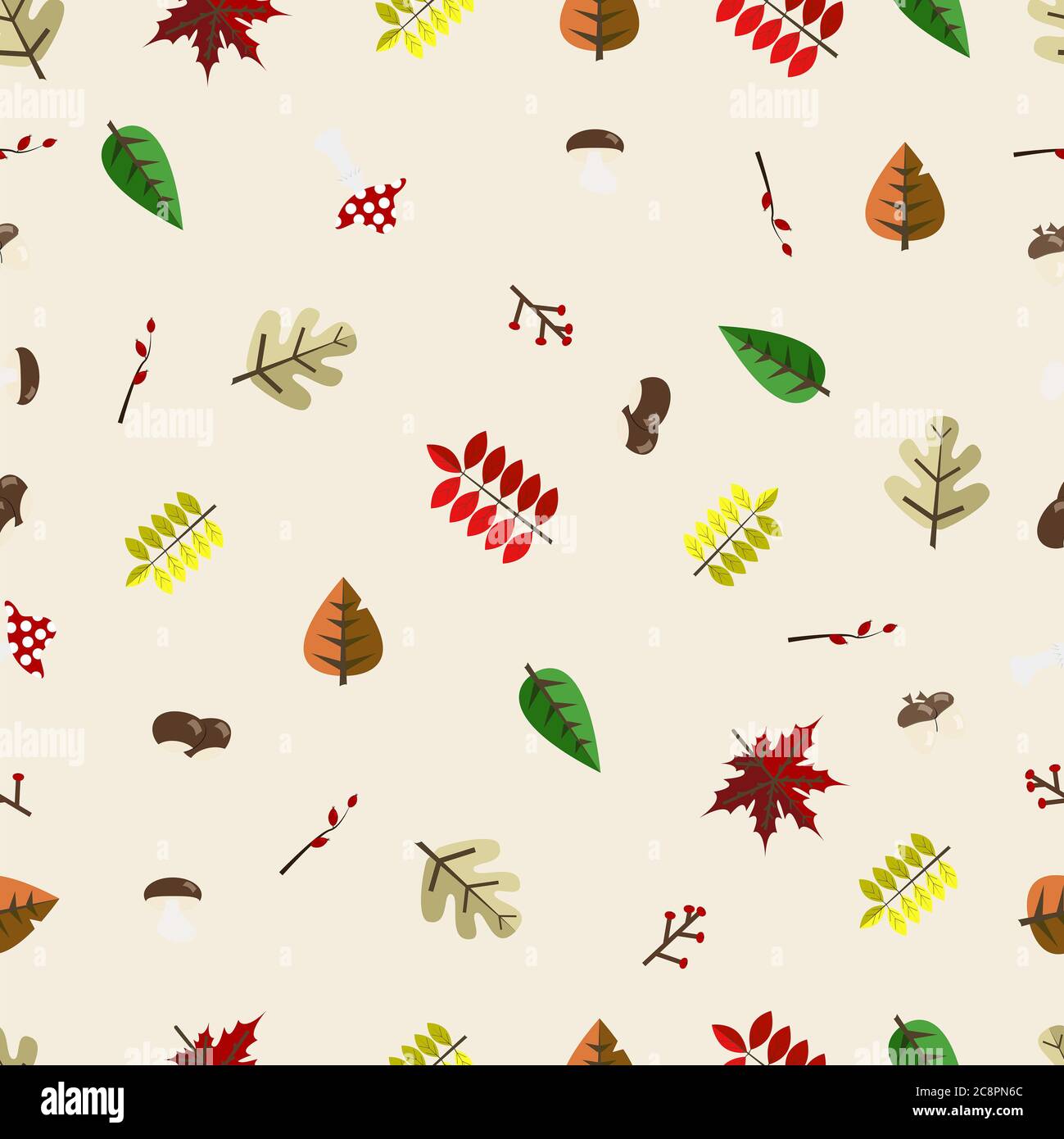 Seamless pattern with autumn theme. Cartoon colored leaves of different ...