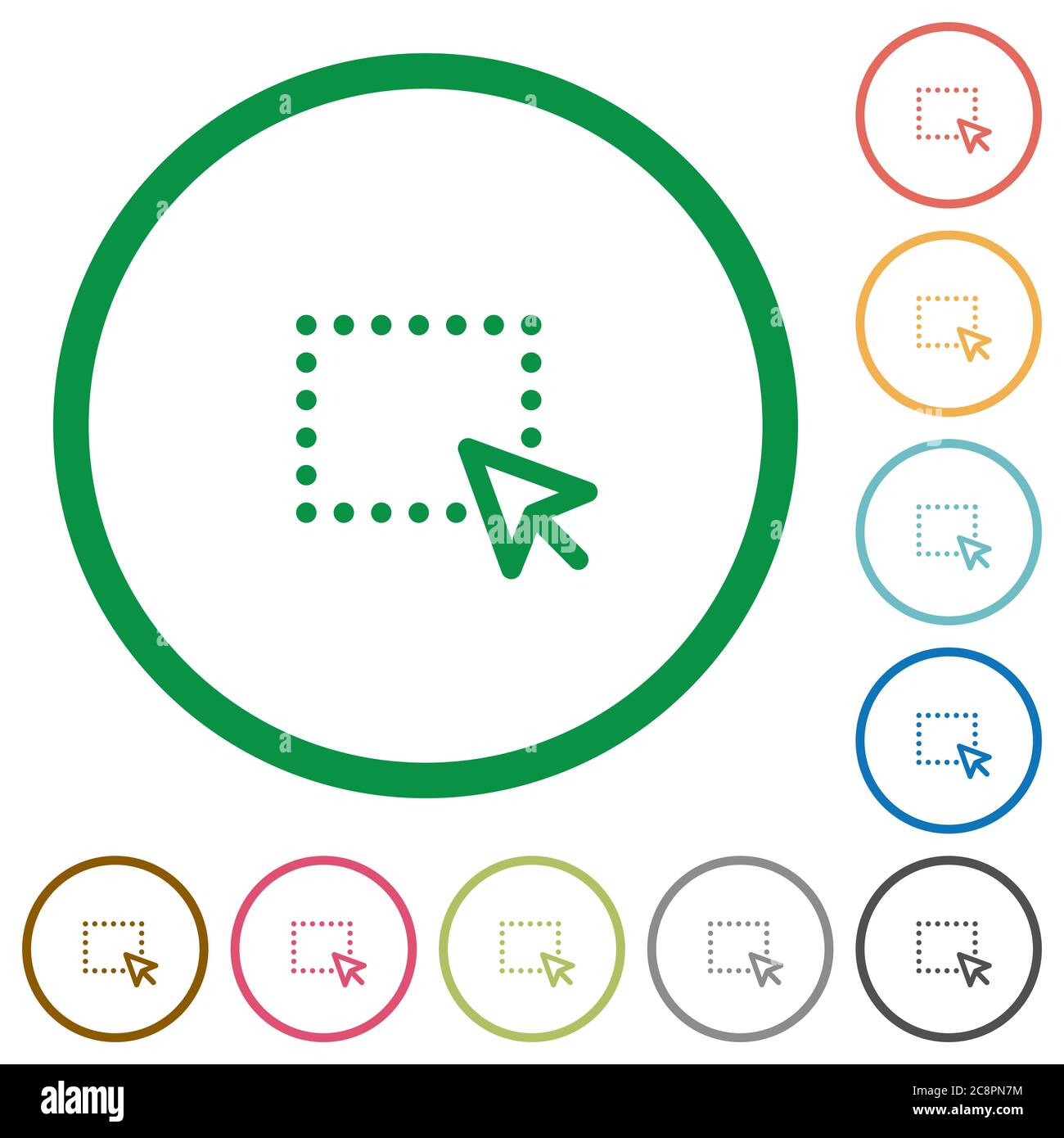 Set of drag color round outlined flat icons on white background Stock ...