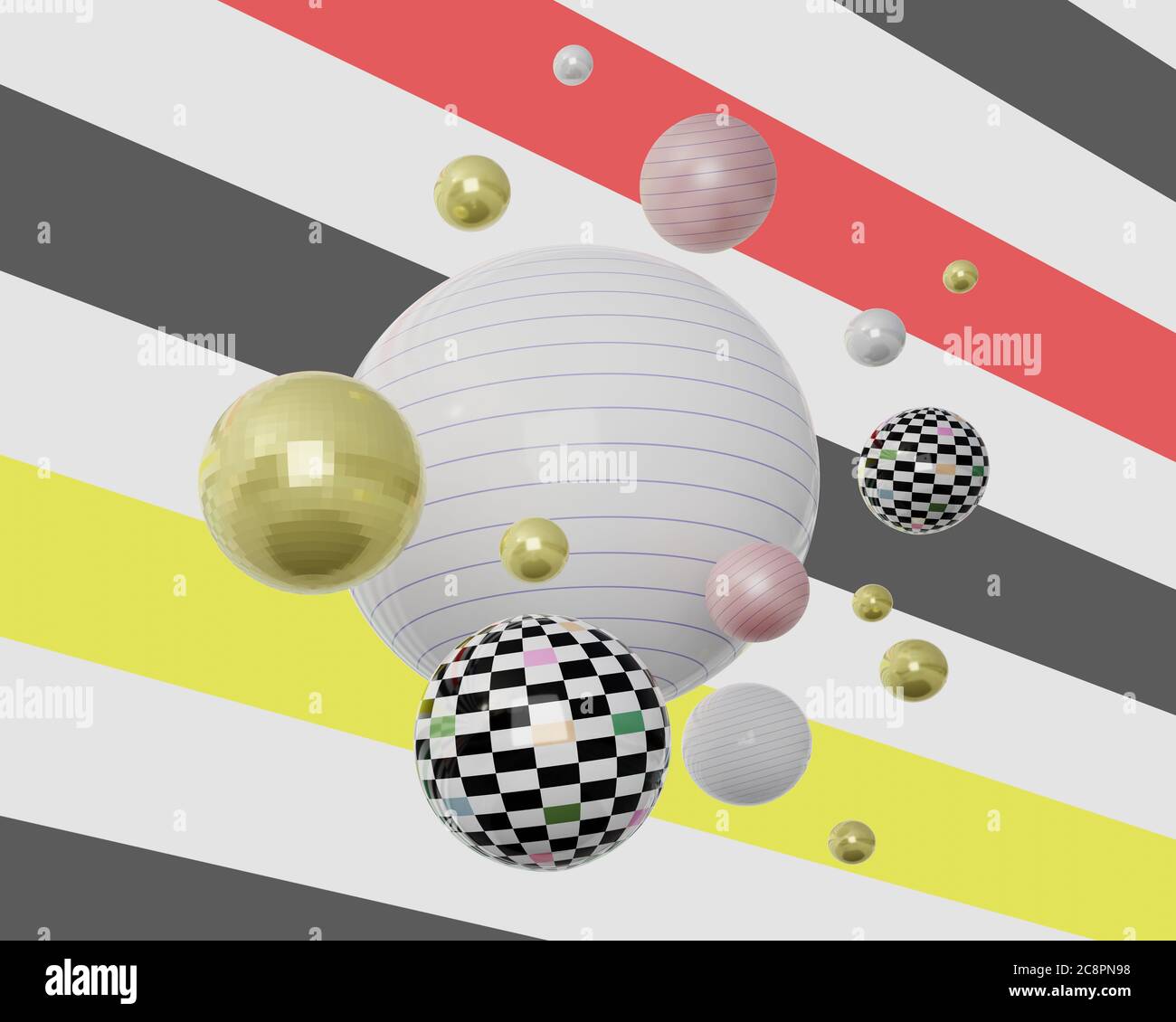 Glossy checkered and striped spheres background, pearl spheres on ...