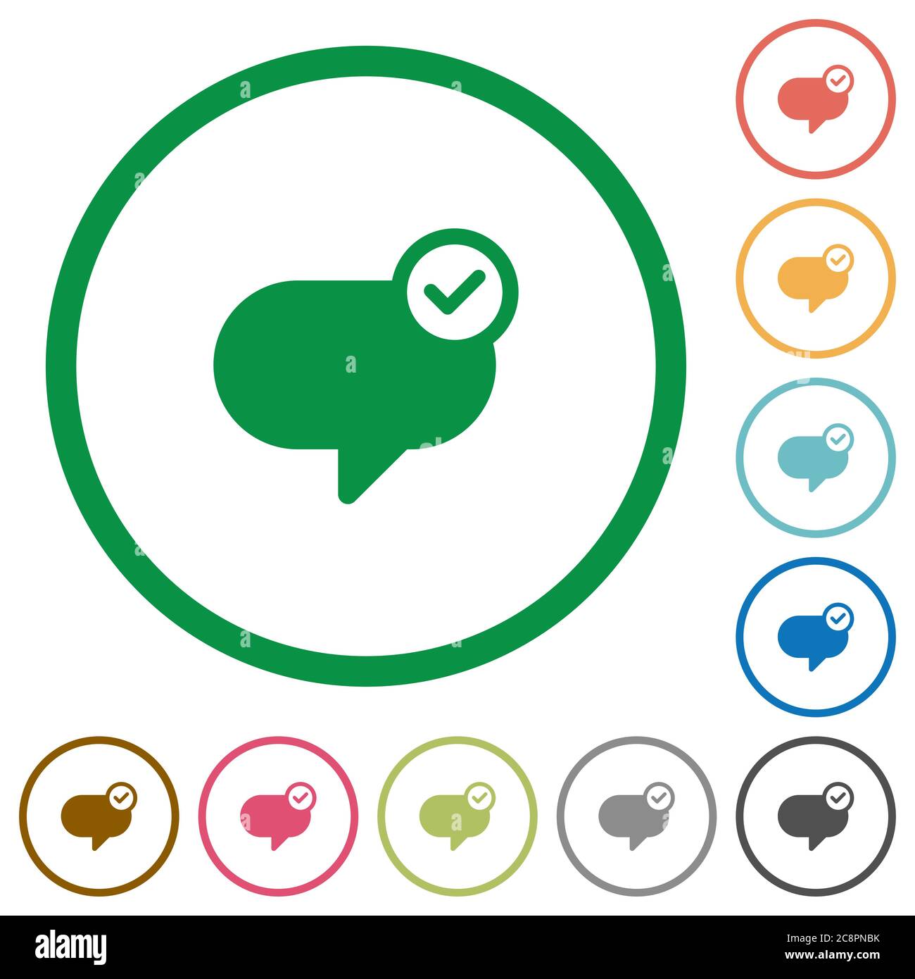 Set of Message sent color round outlined flat icons on white background ...