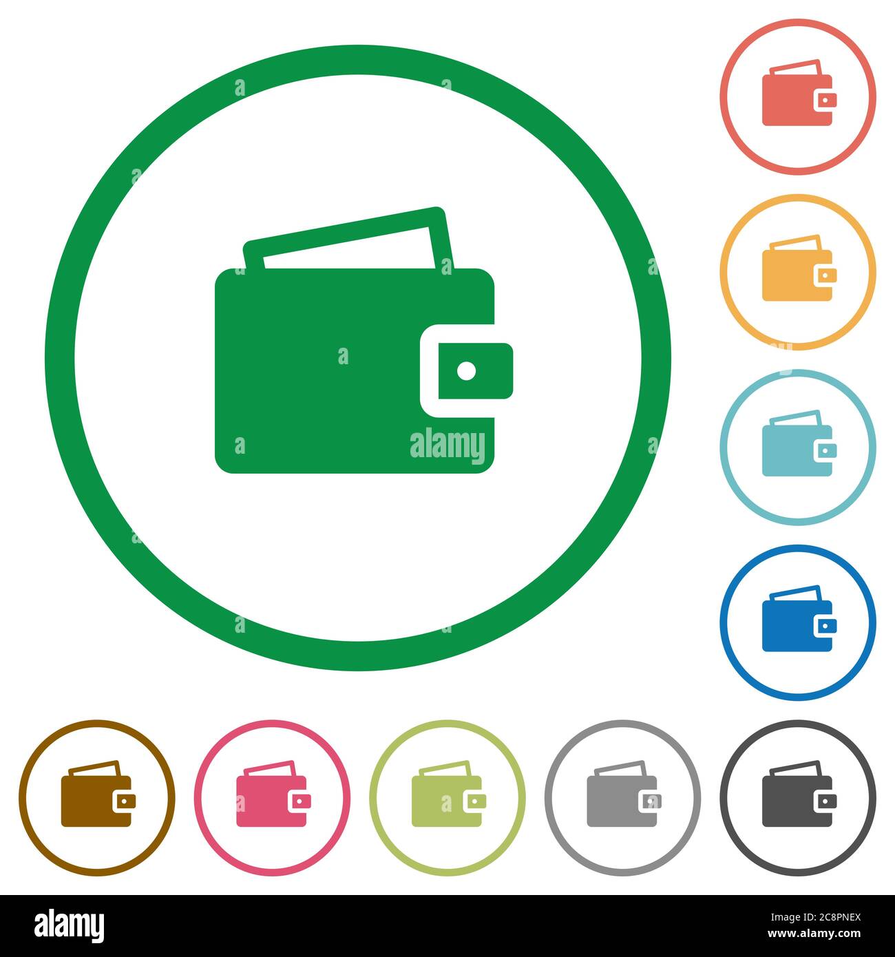 Set of wallet color round outlined flat icons on white background Stock ...
