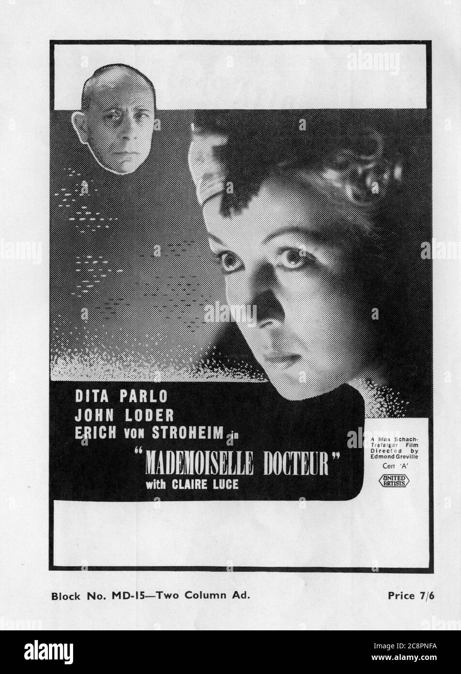 DITA PARLO and ERICH von STROHEIM in MADEMOISELLE DOCTEUR aka UNDER ...