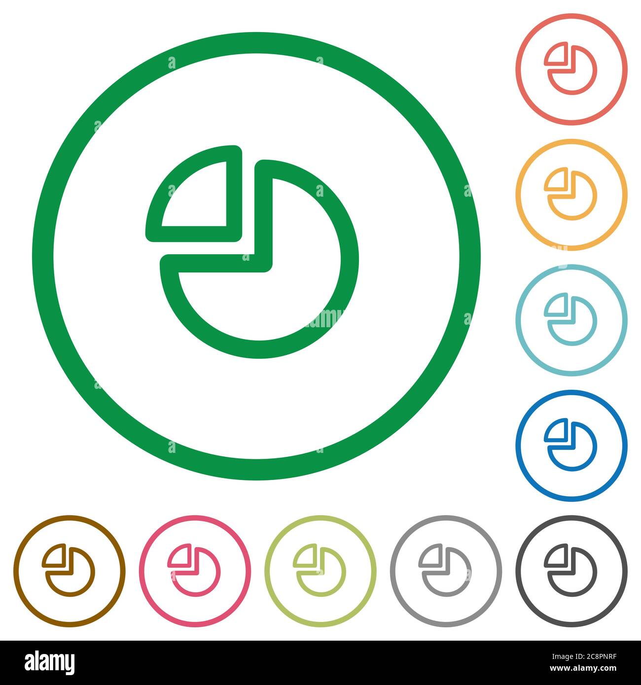 Set of pie chart color round outlined flat icons on white background ...
