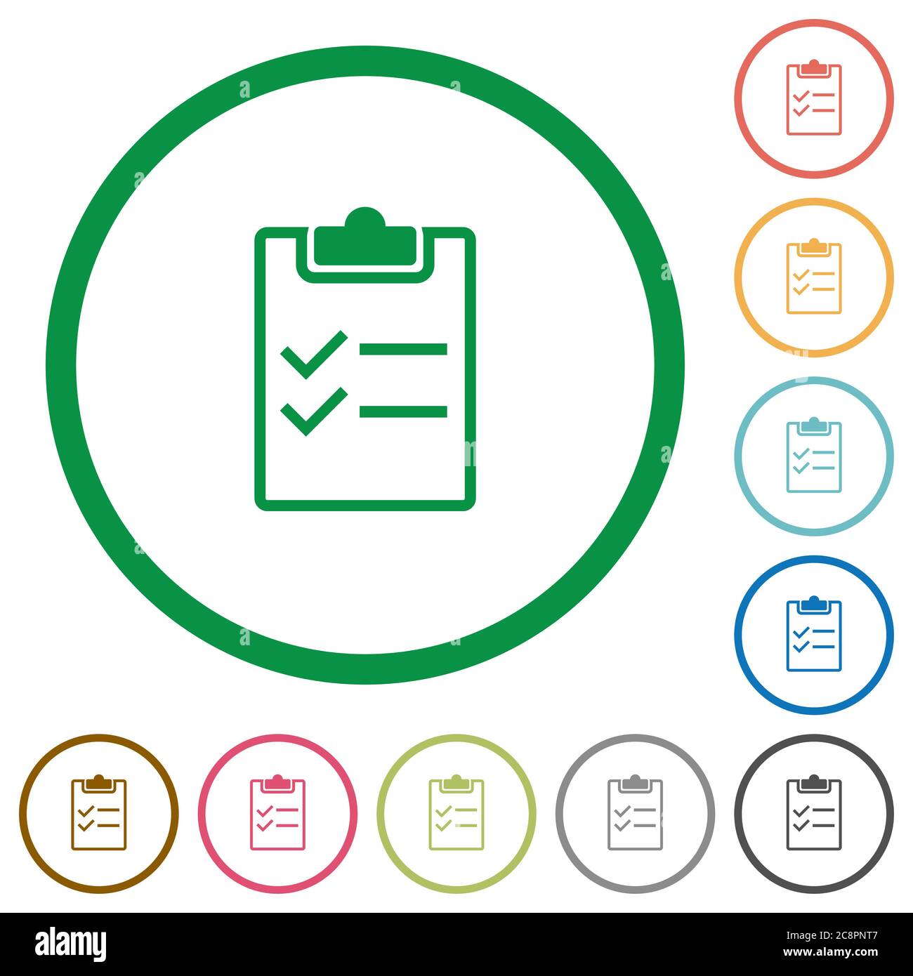 Set of checklist color round outlined flat icons on white background ...