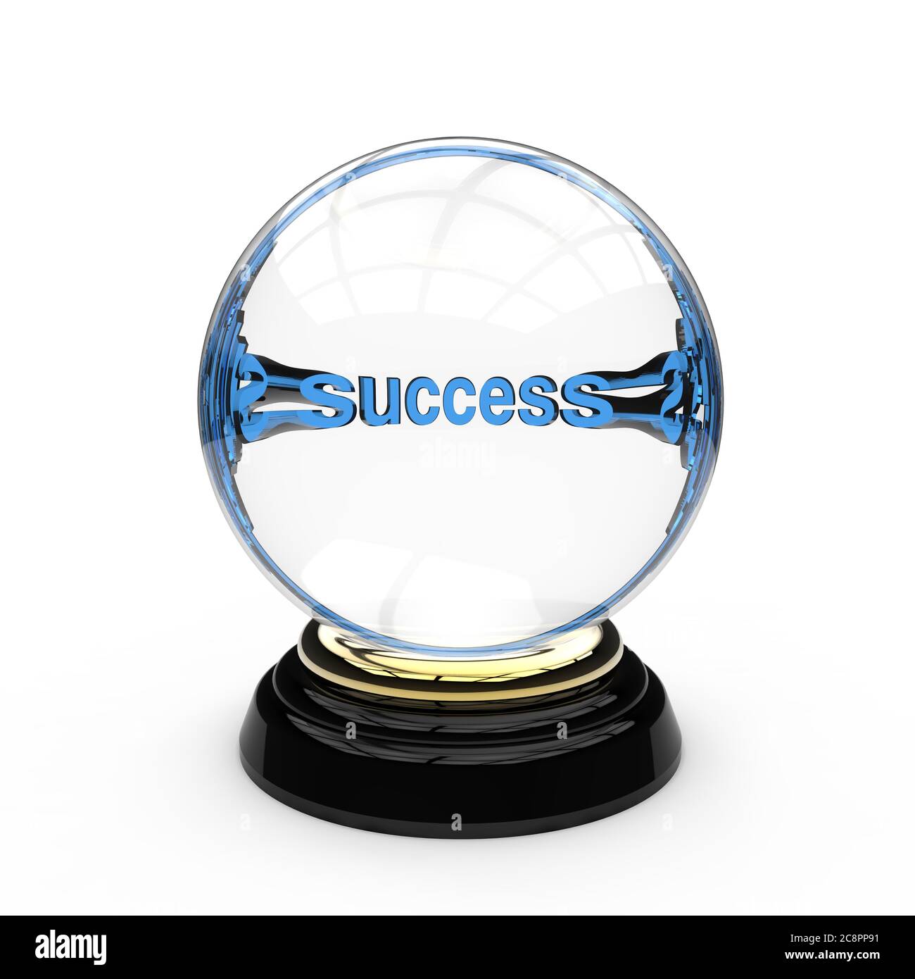 Glass crystal ball with a blue coloured word success in the middle ...