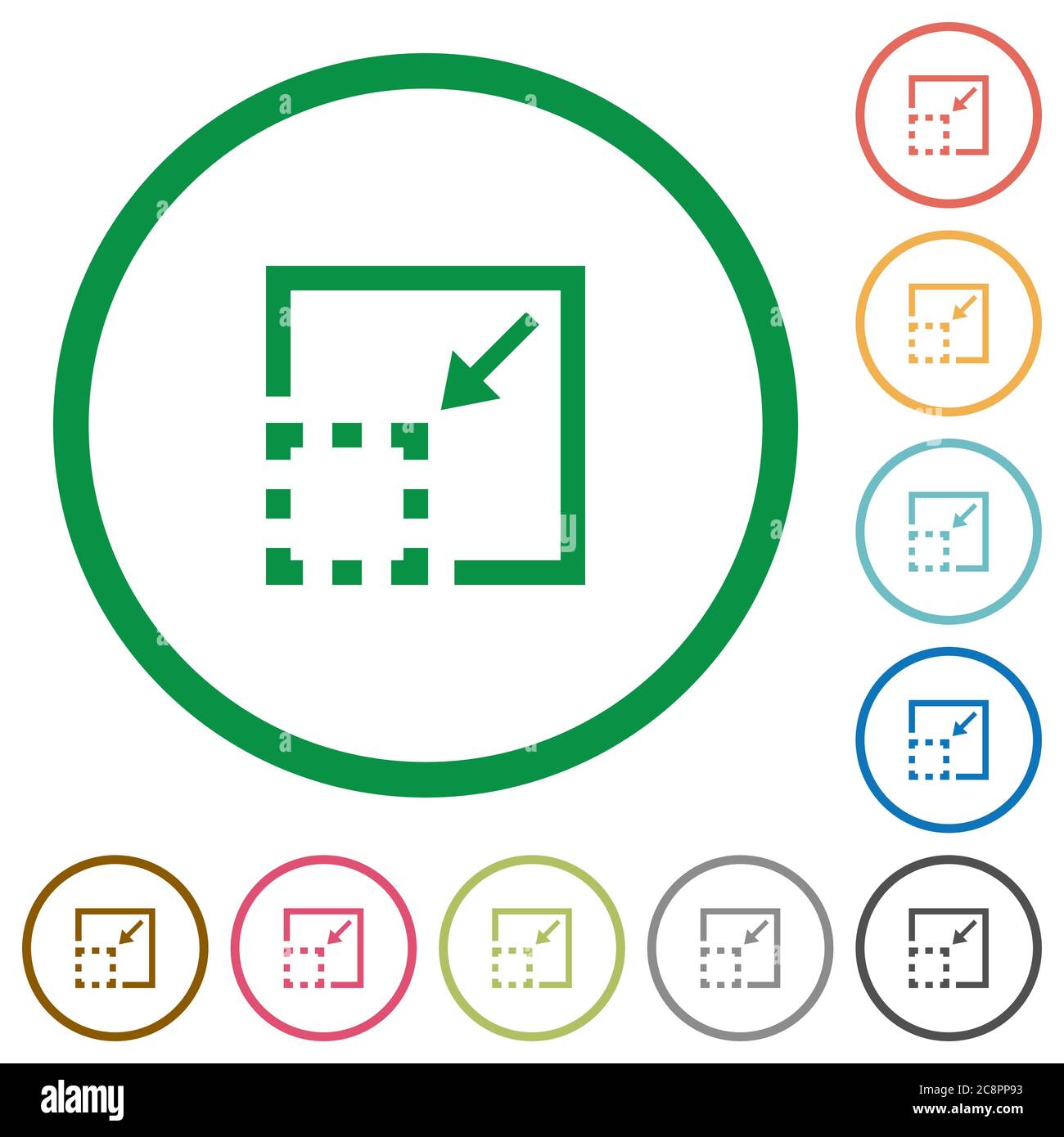 Set of Minimize element color round outlined flat icons on white ...