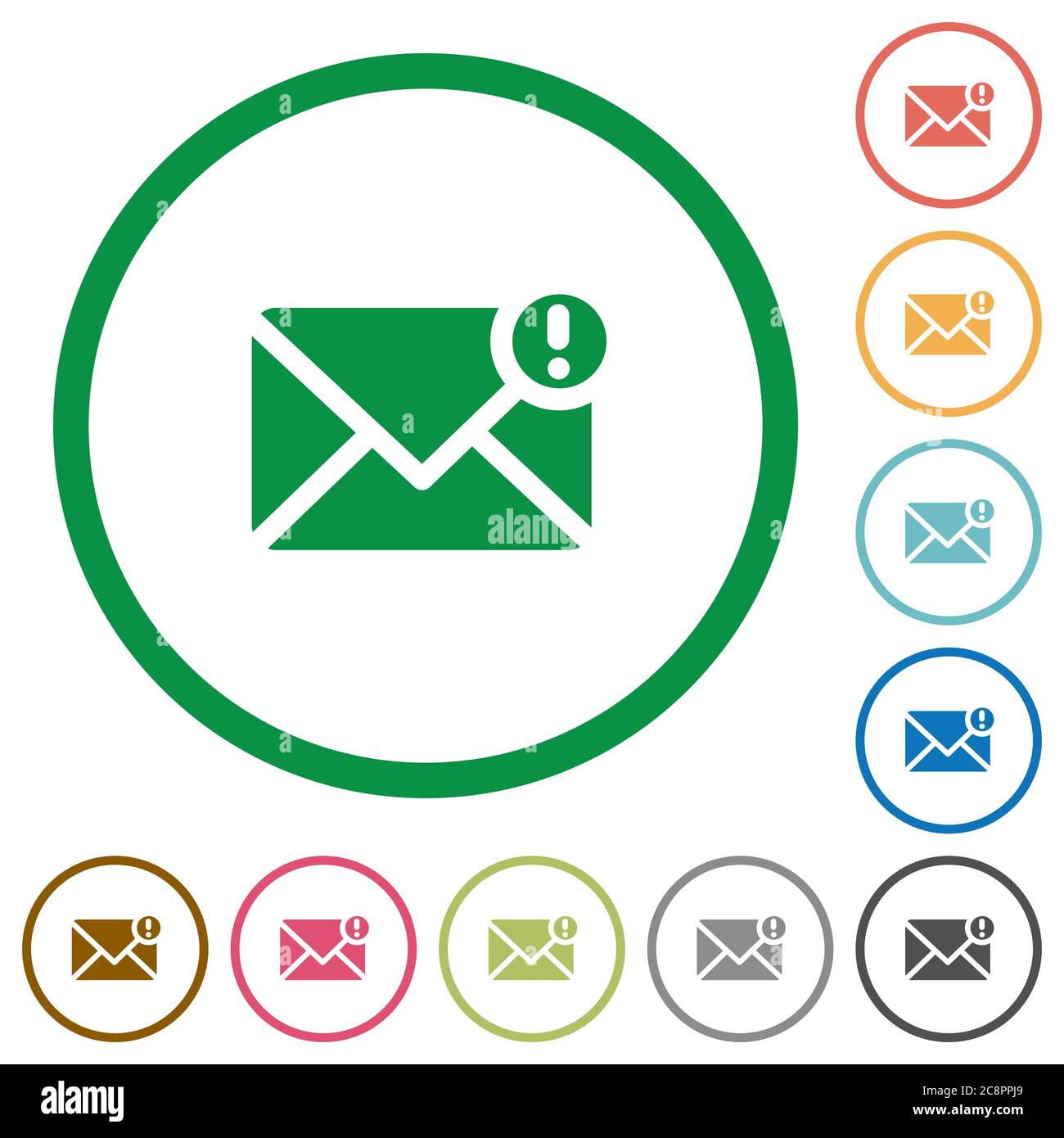 Set of important message color round outlined flat icons on white ...