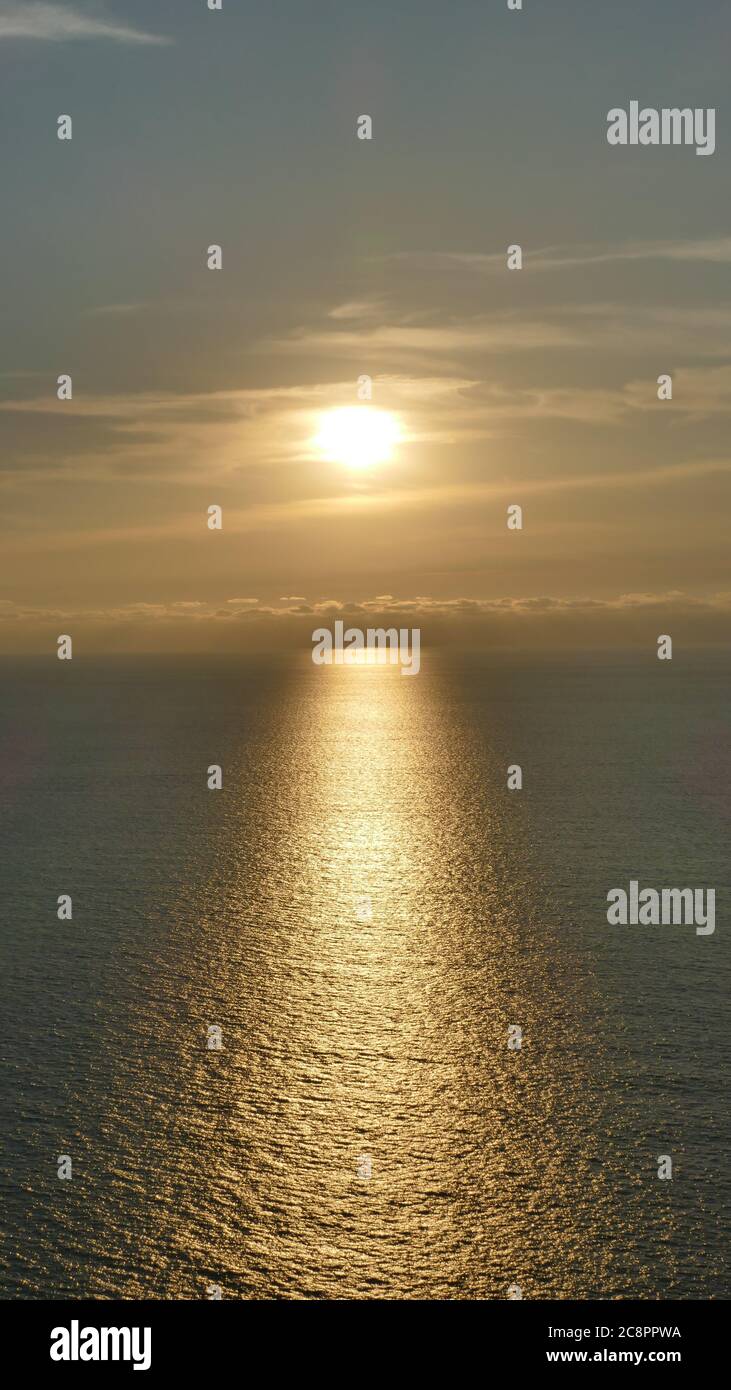 Sunset and reflections in the Cantabrian Sea, Basque Country Stock ...