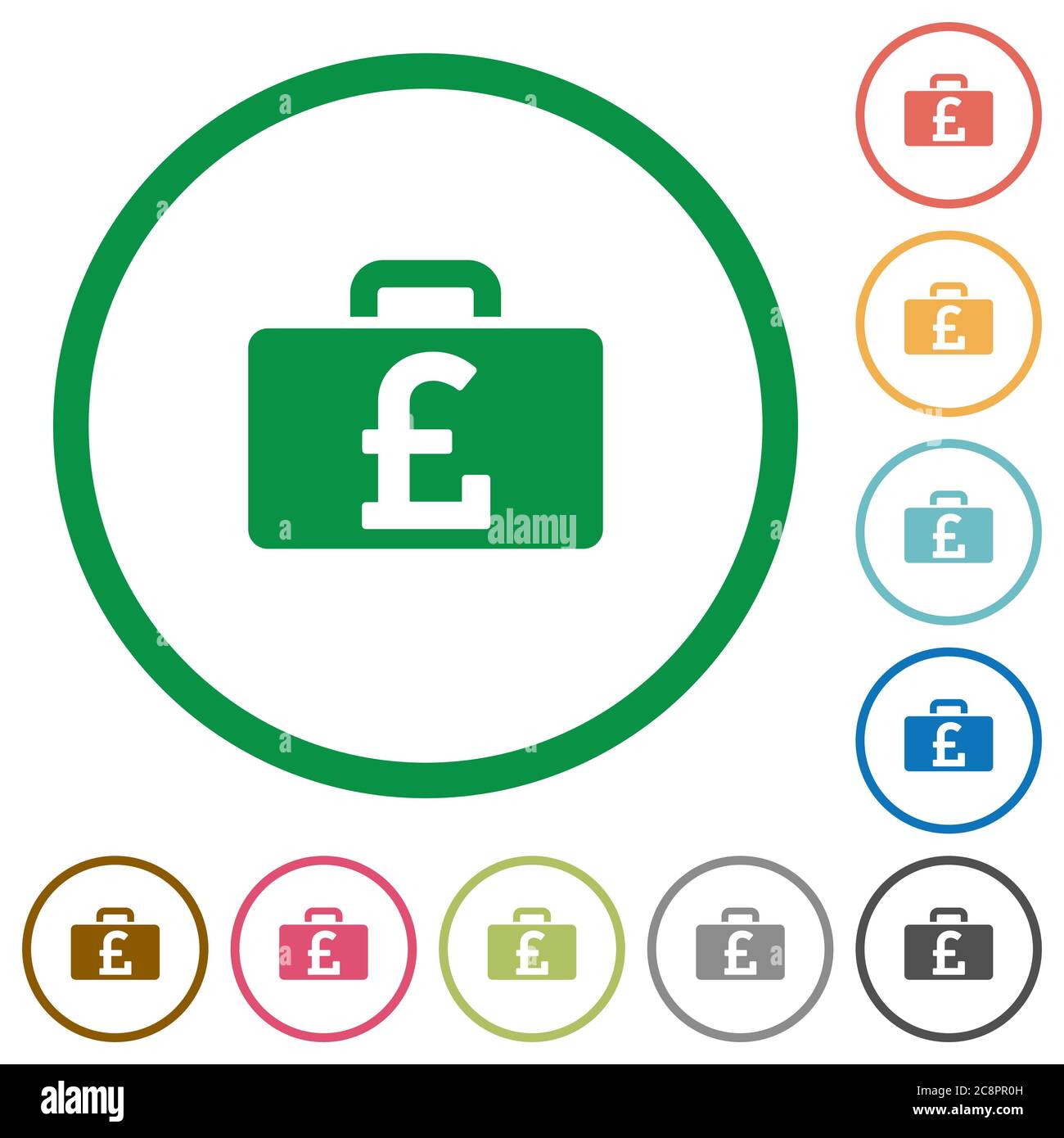 Set of Pound bag color round outlined flat icons on white background ...