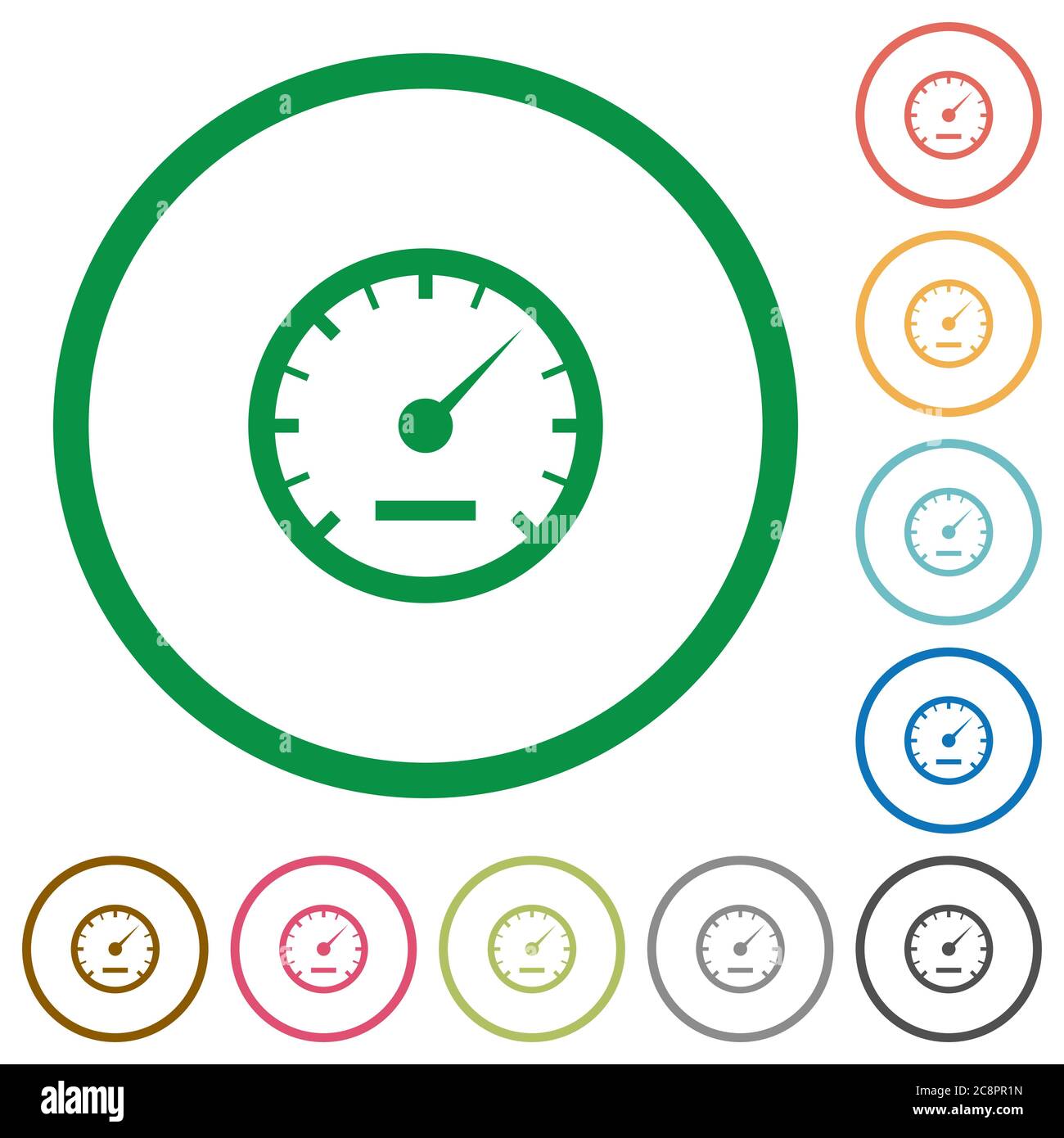 Set of speedometer color round outlined flat icons on white background ...