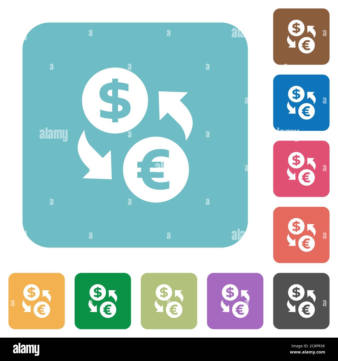 Flat euro exchange icons on rounded square color backgrounds Stock ...
