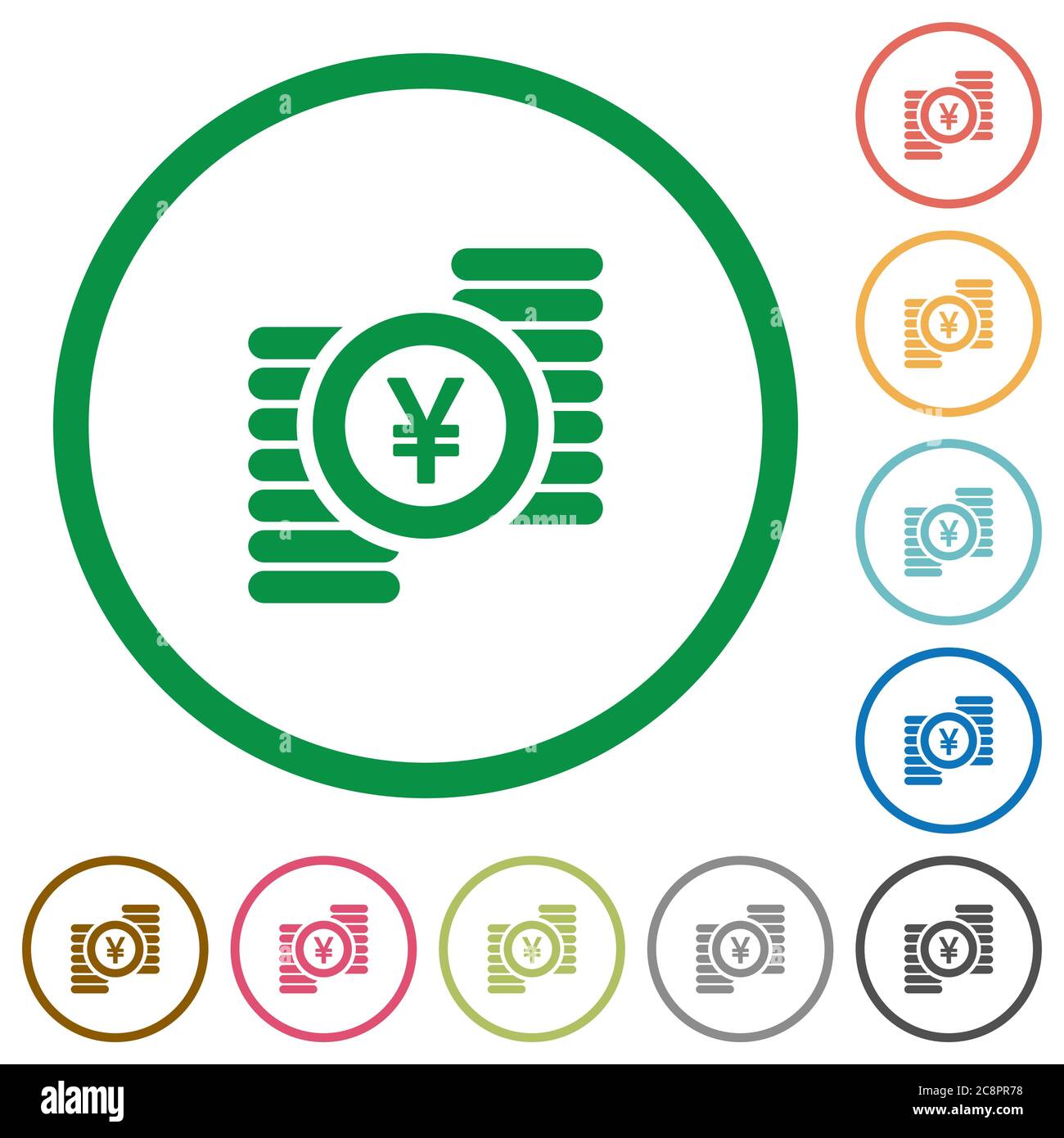 Set of yen coins color round outlined flat icons on white background Stock Vector Image & Art ...