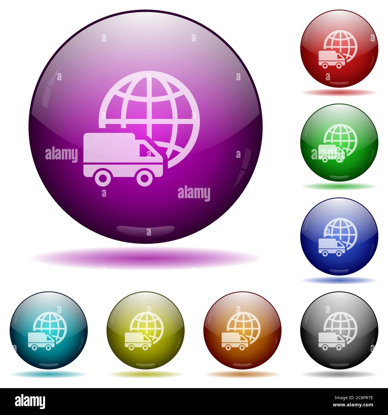 Set of color International transport glass sphere buttons with shadows ...