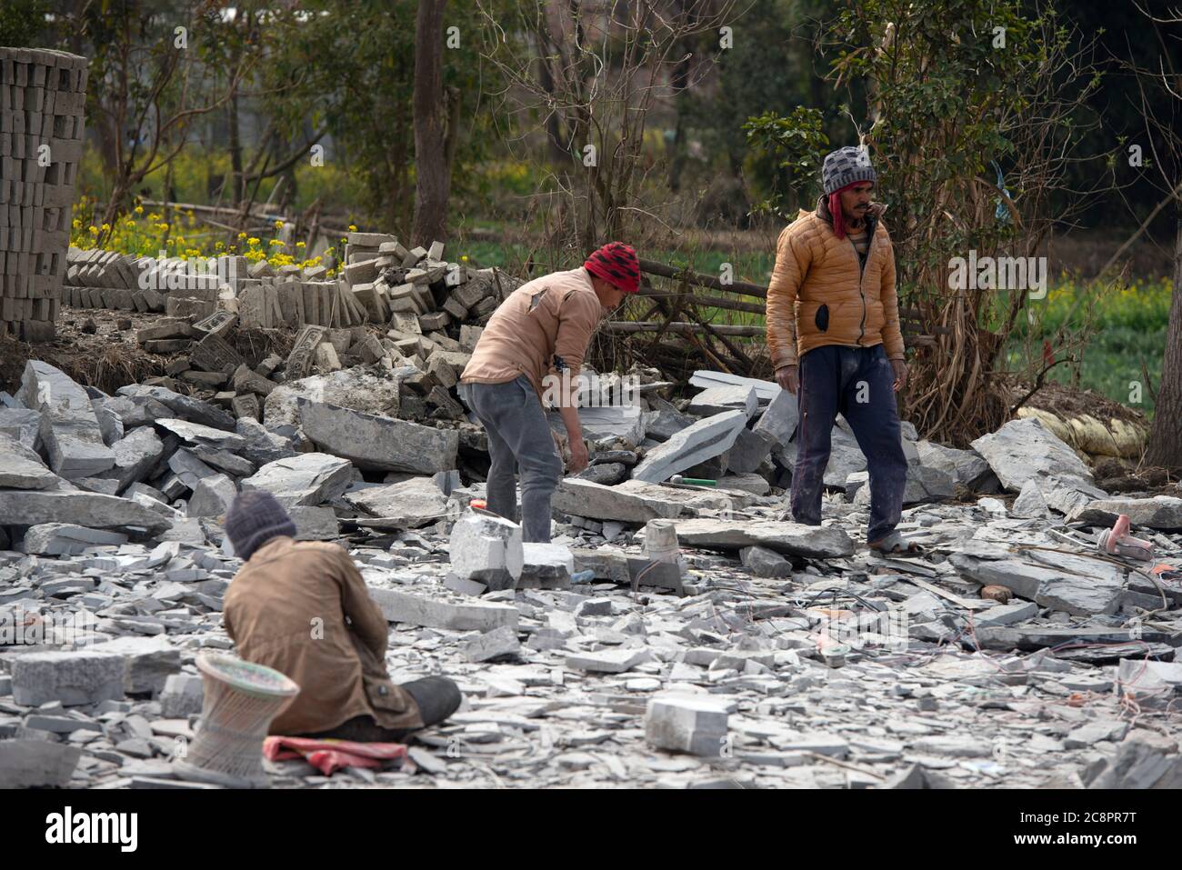 Nepali men working at a construction site in Bhaktapur, Nepal Stock ...