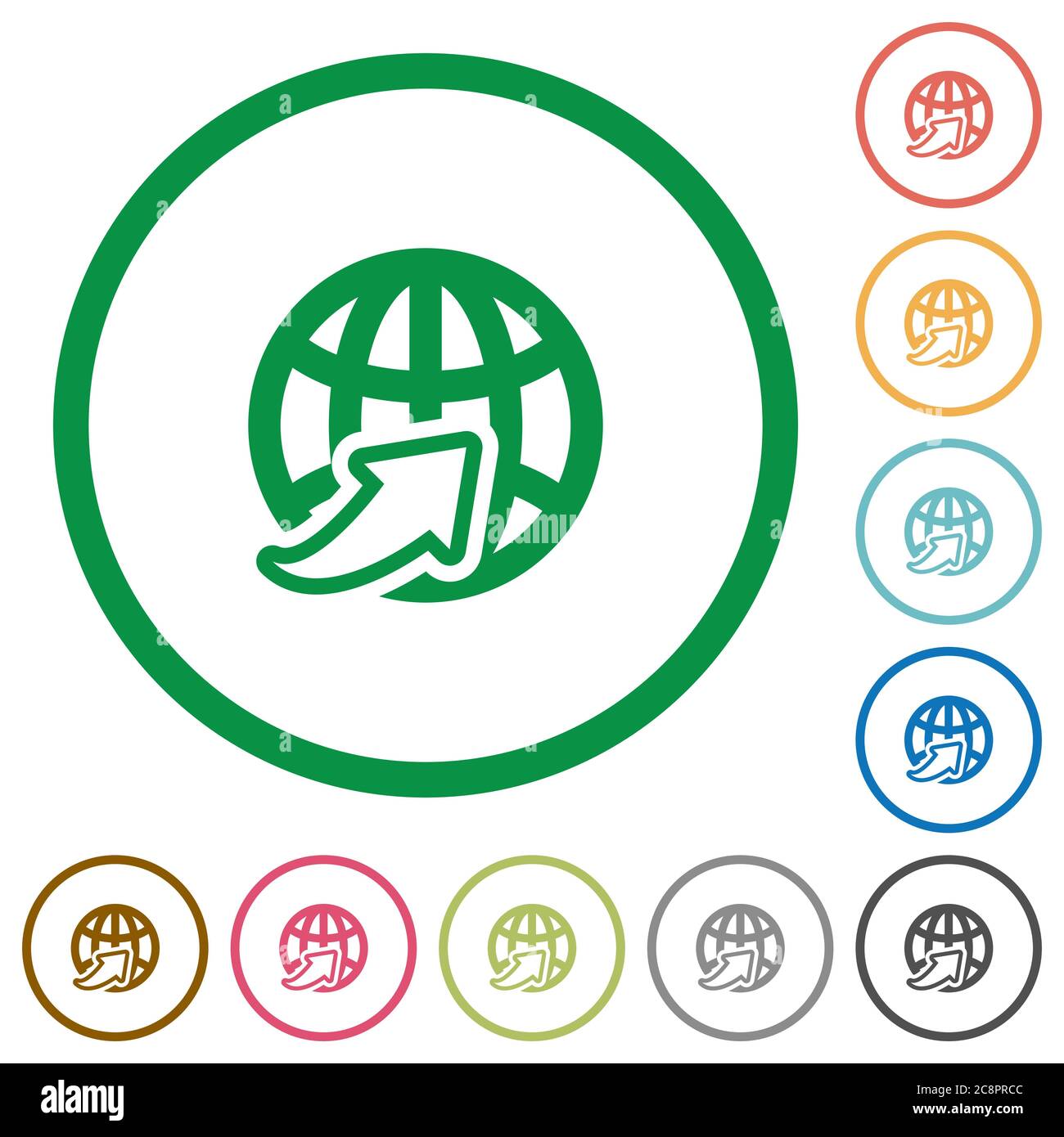 Set of worldwide color round outlined flat icons on white background ...