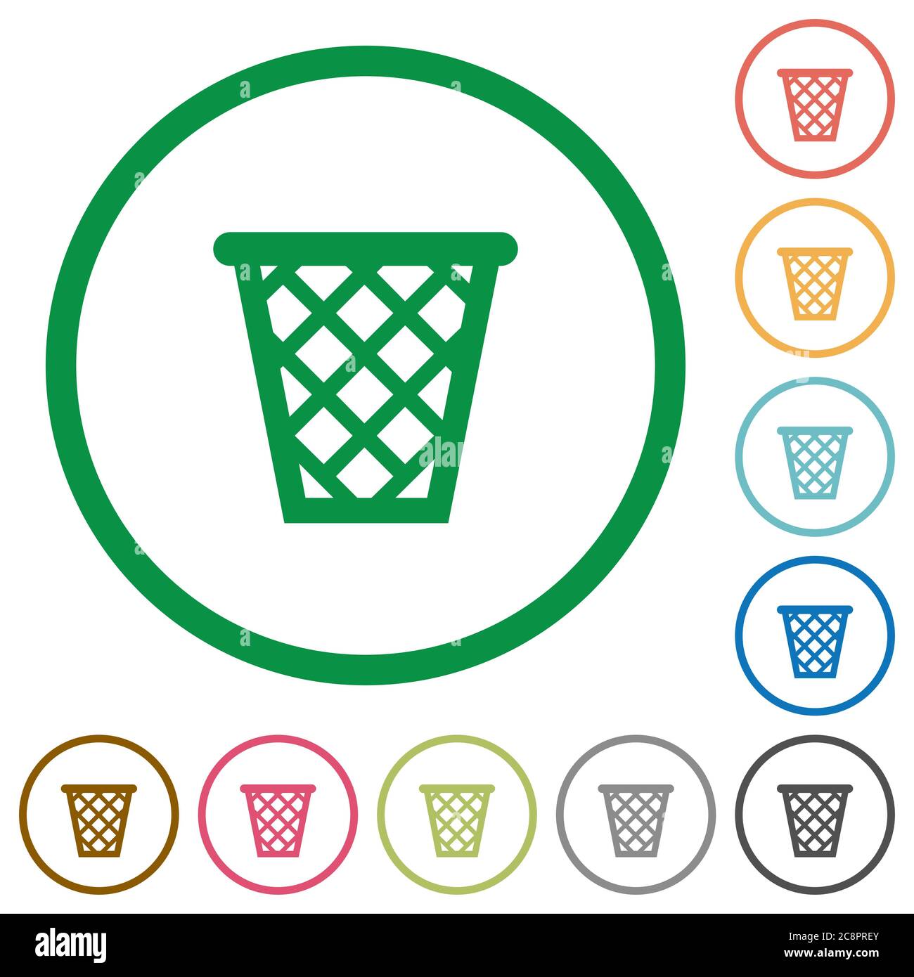 Set of trash color round outlined flat icons on white background Stock ...