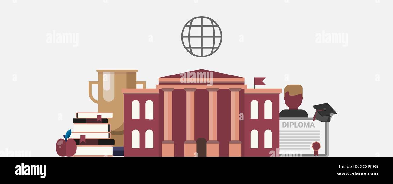 University Education Illustration With Campus Building And Diploma ...