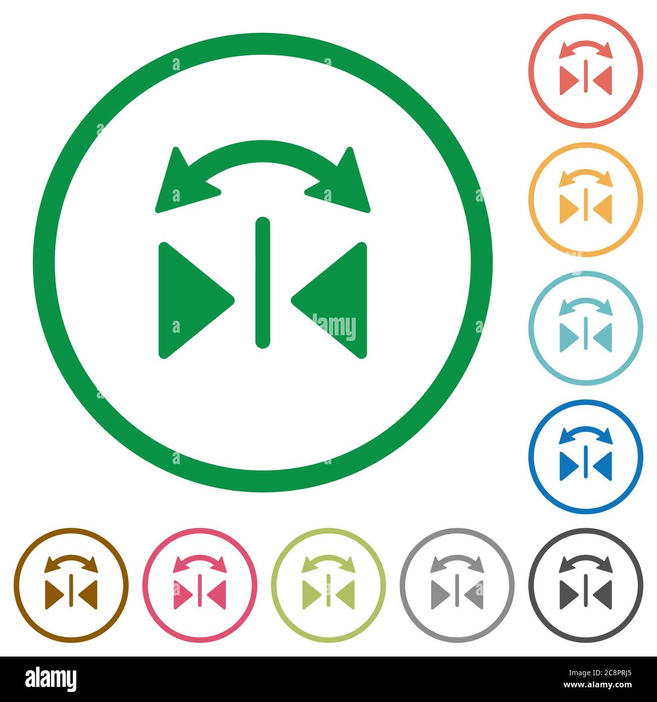 Set of horizontal flip color round outlined flat icons on white ...
