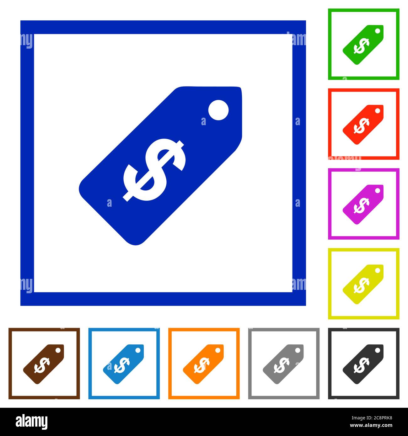 Set of color square framed dollar price label flat icons Stock Vector ...