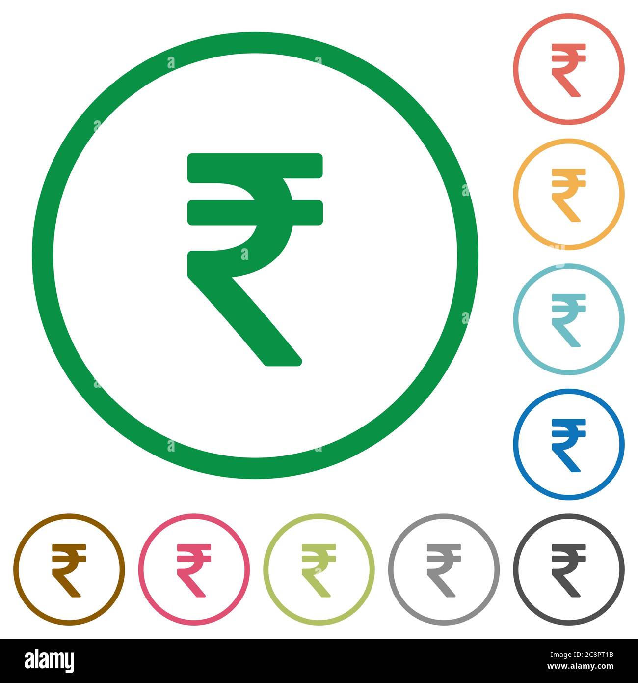 Set of Indian rupee sign color round outlined flat icons on white ...