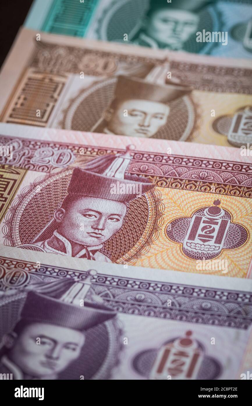 Mongolia currency, Tugrik money, Various banknotes Stock Photo - Alamy