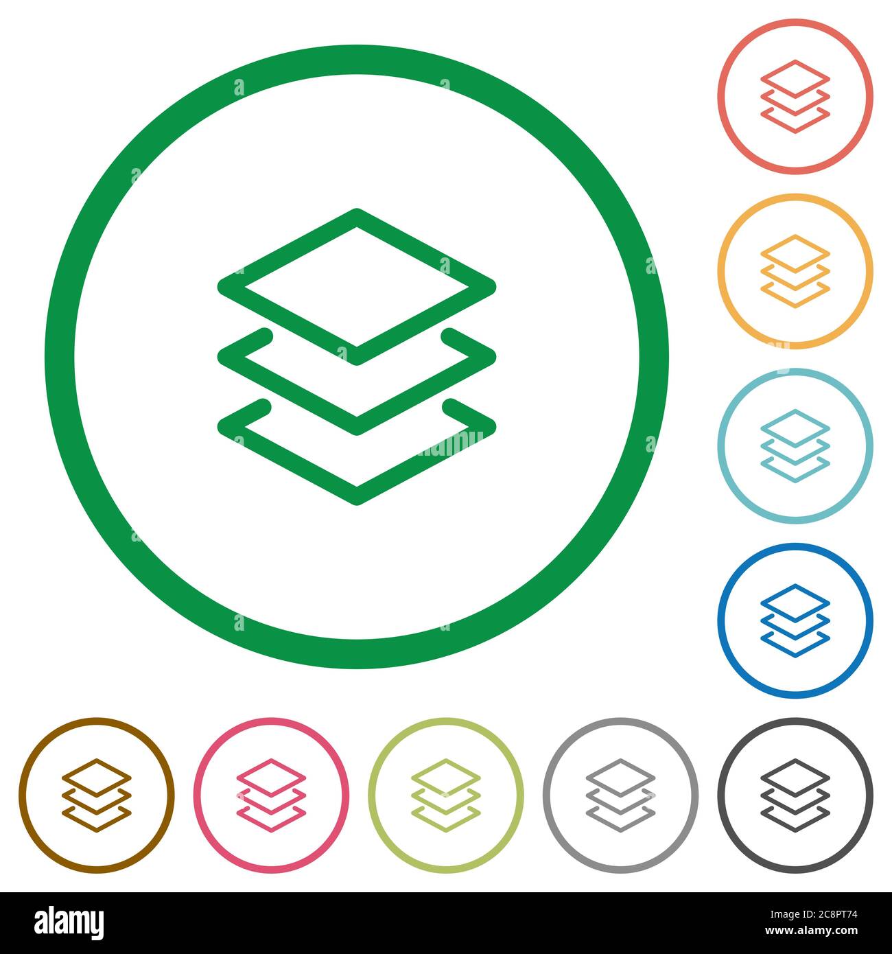 Set of layers color round outlined flat icons on white background Stock Vector Image & Art - Alamy