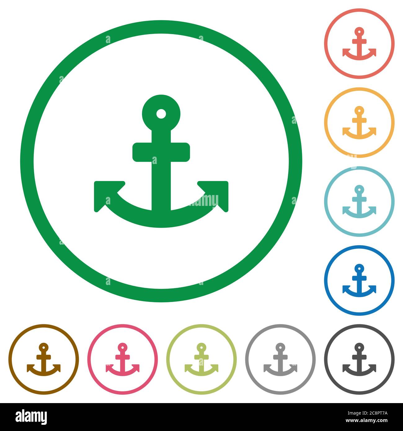 Set of anchor color round outlined flat icons on white background Stock ...