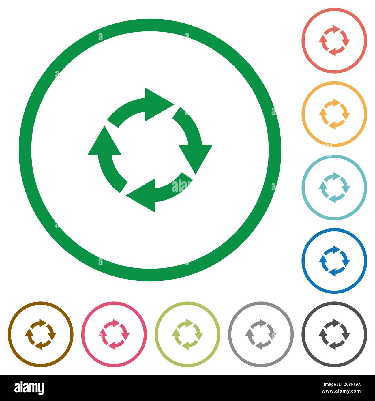 Set of Rotate right color round outlined flat icons on white background ...