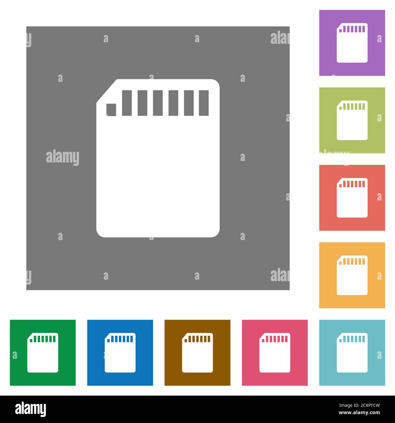 SD memory card flat icon set on color square background Stock Vector ...