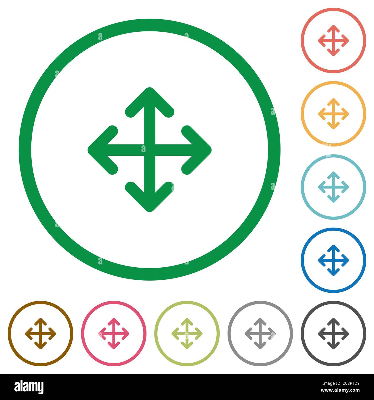 Set of move color round outlined flat icons on white background Stock ...