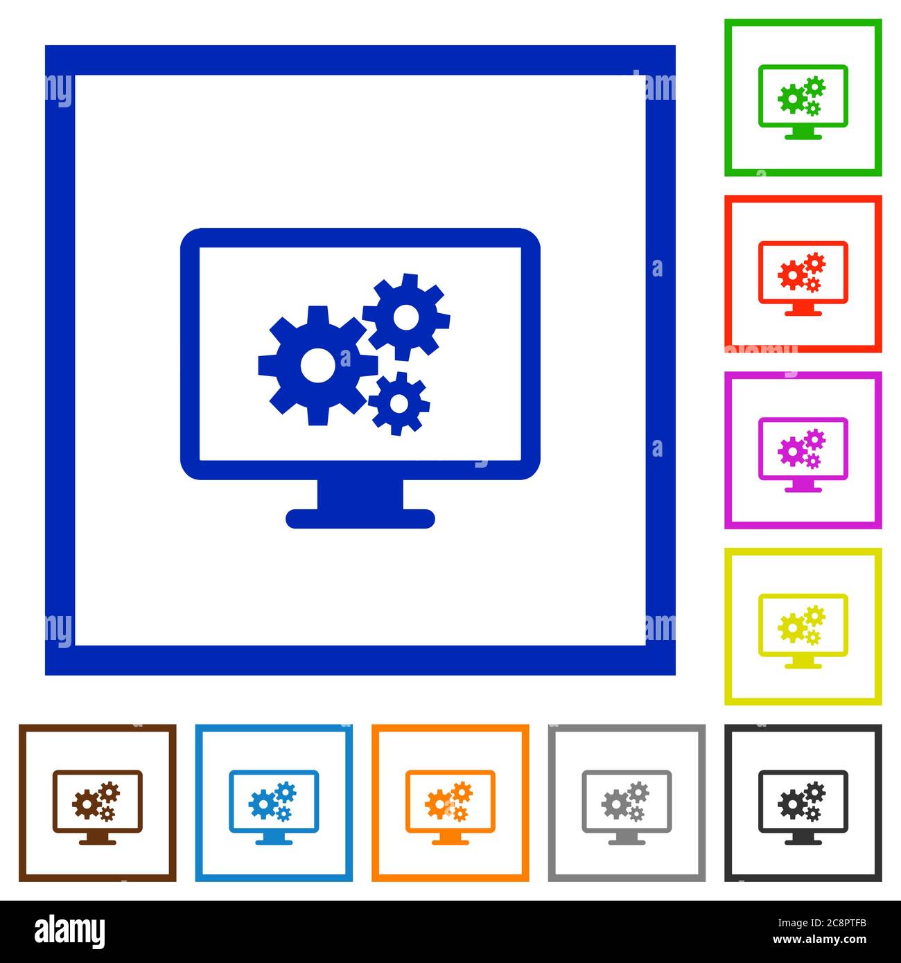 Set of color square framed Screen settings flat icons Stock Vector ...