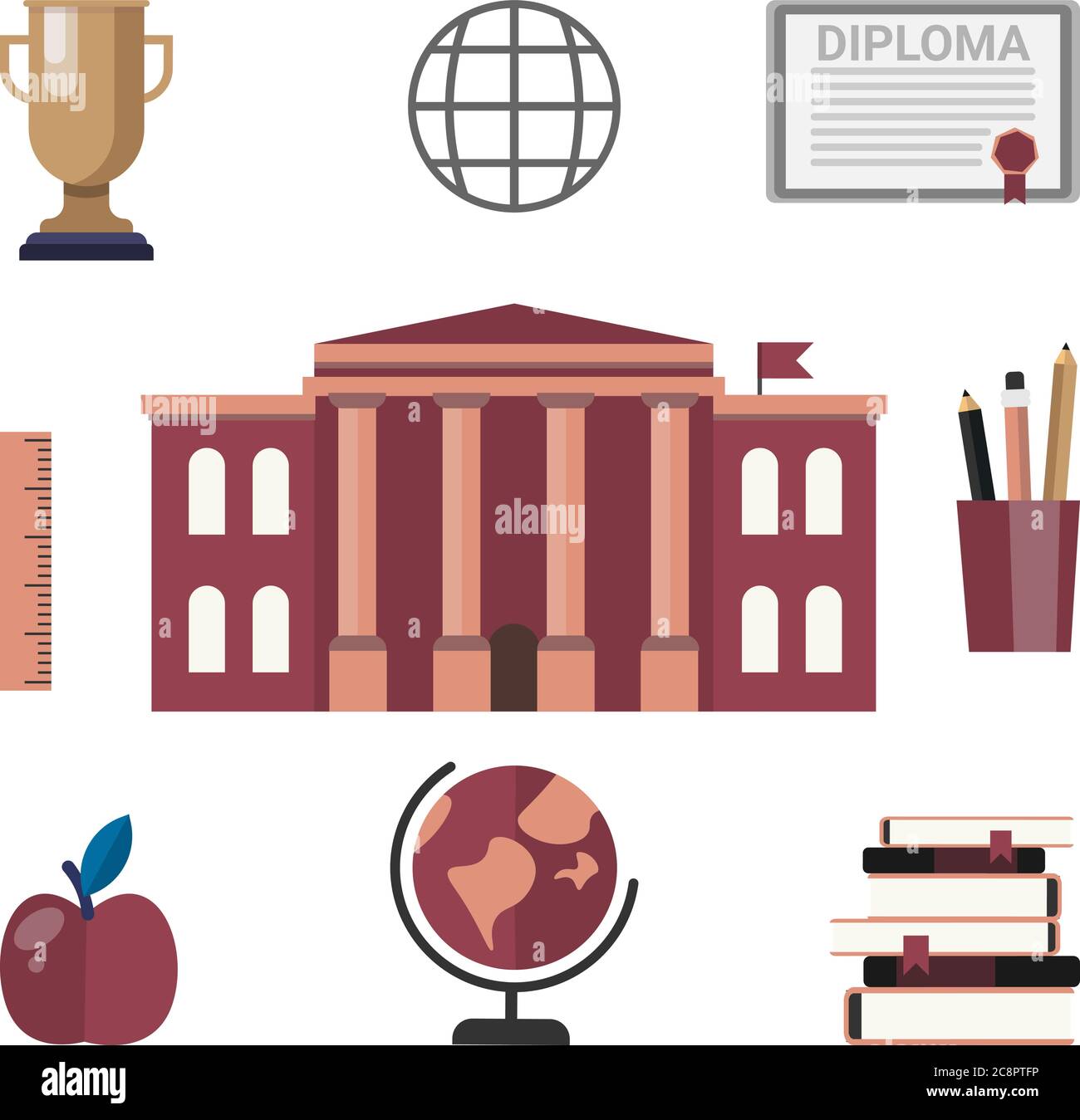 University Graduation Illustration With Diploma And Building On White ...