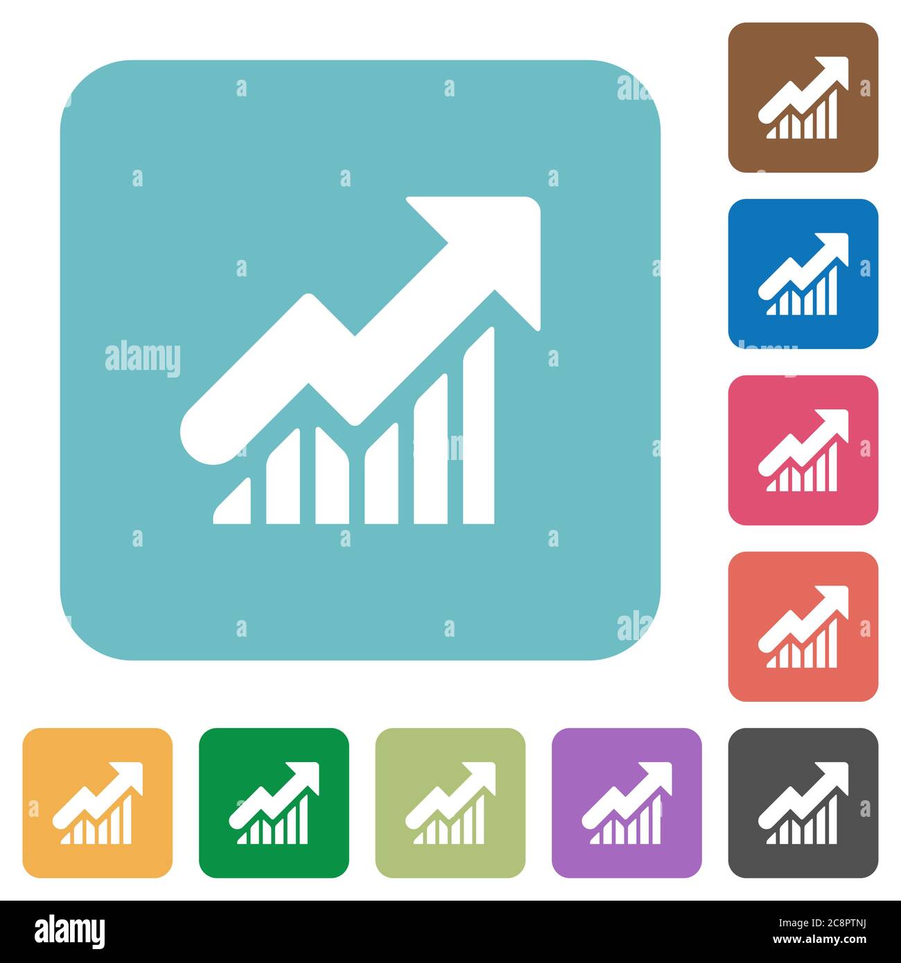 Flat rising graph icons on rounded square color backgrounds Stock ...