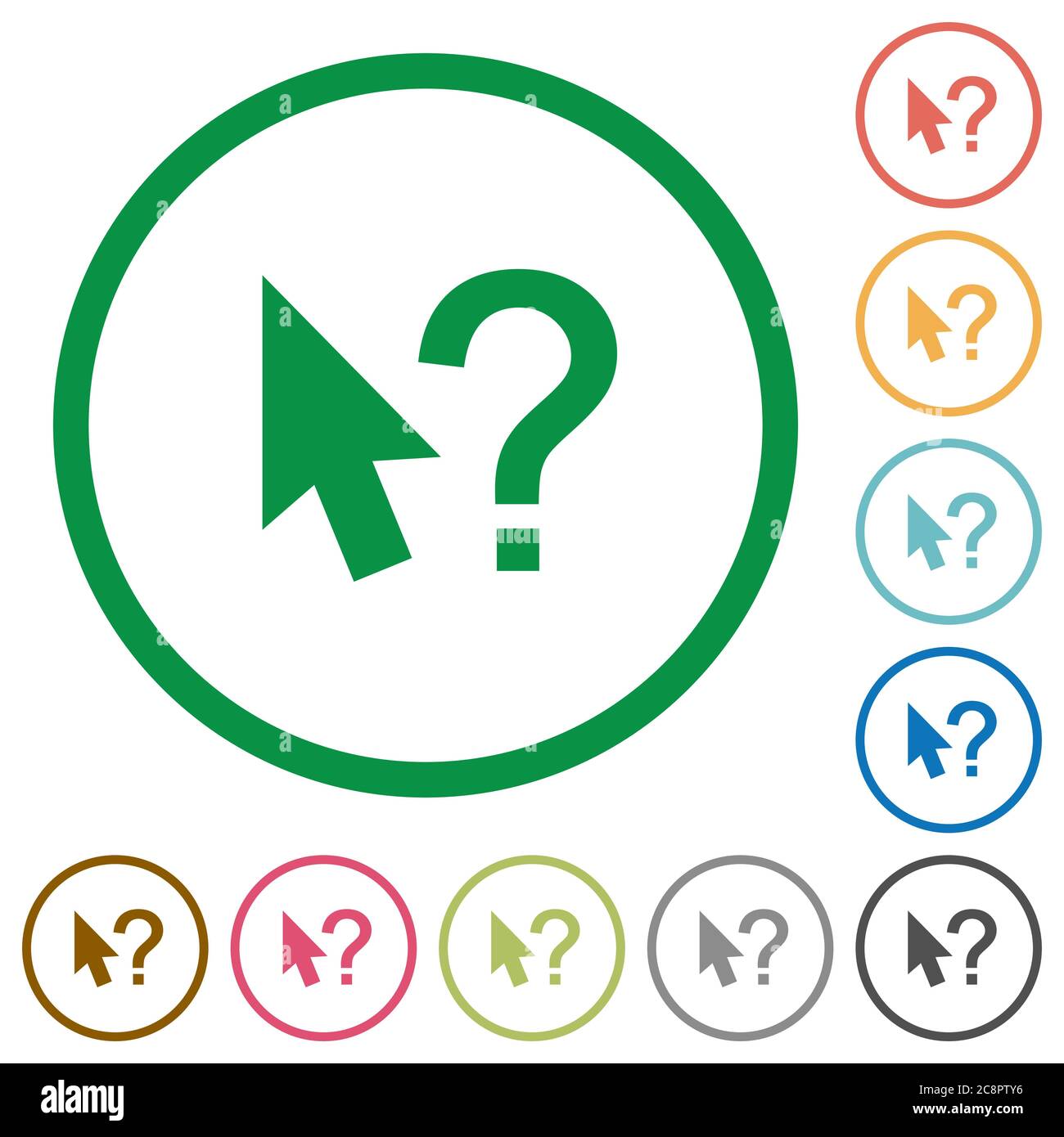 Set of help cursor color round outlined flat icons on white background ...