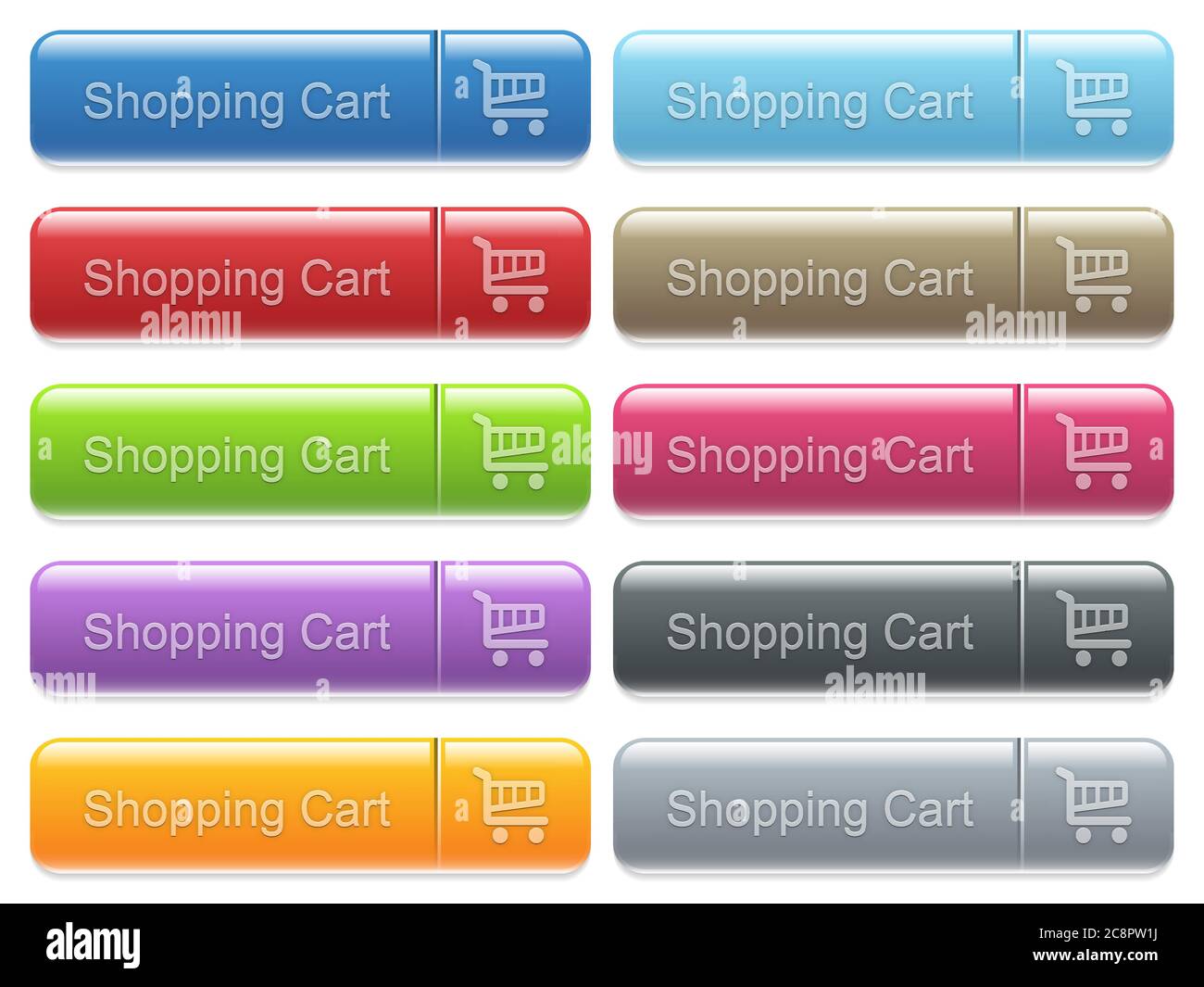 Set of Shopping cart glossy color captioned menu buttons with embossed ...