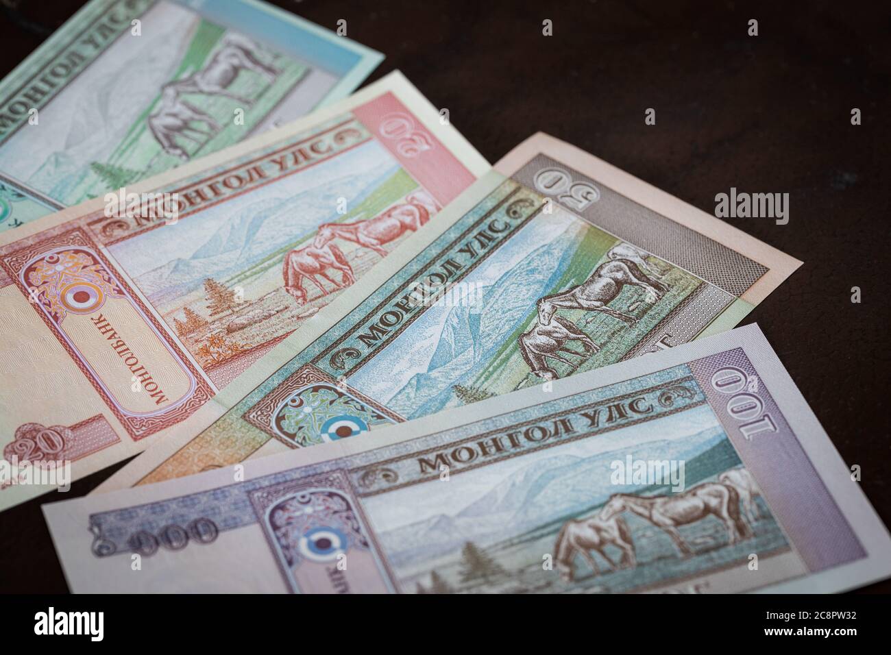 Mongolia currency, Tugrik money, Various banknotes Stock Photo - Alamy