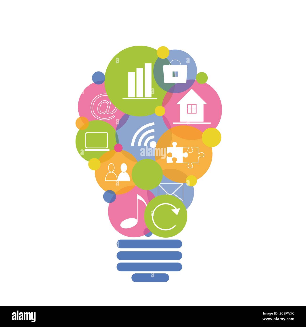 Light Bulb Made Of Colorful Internet Icons, White Background, Vector ...