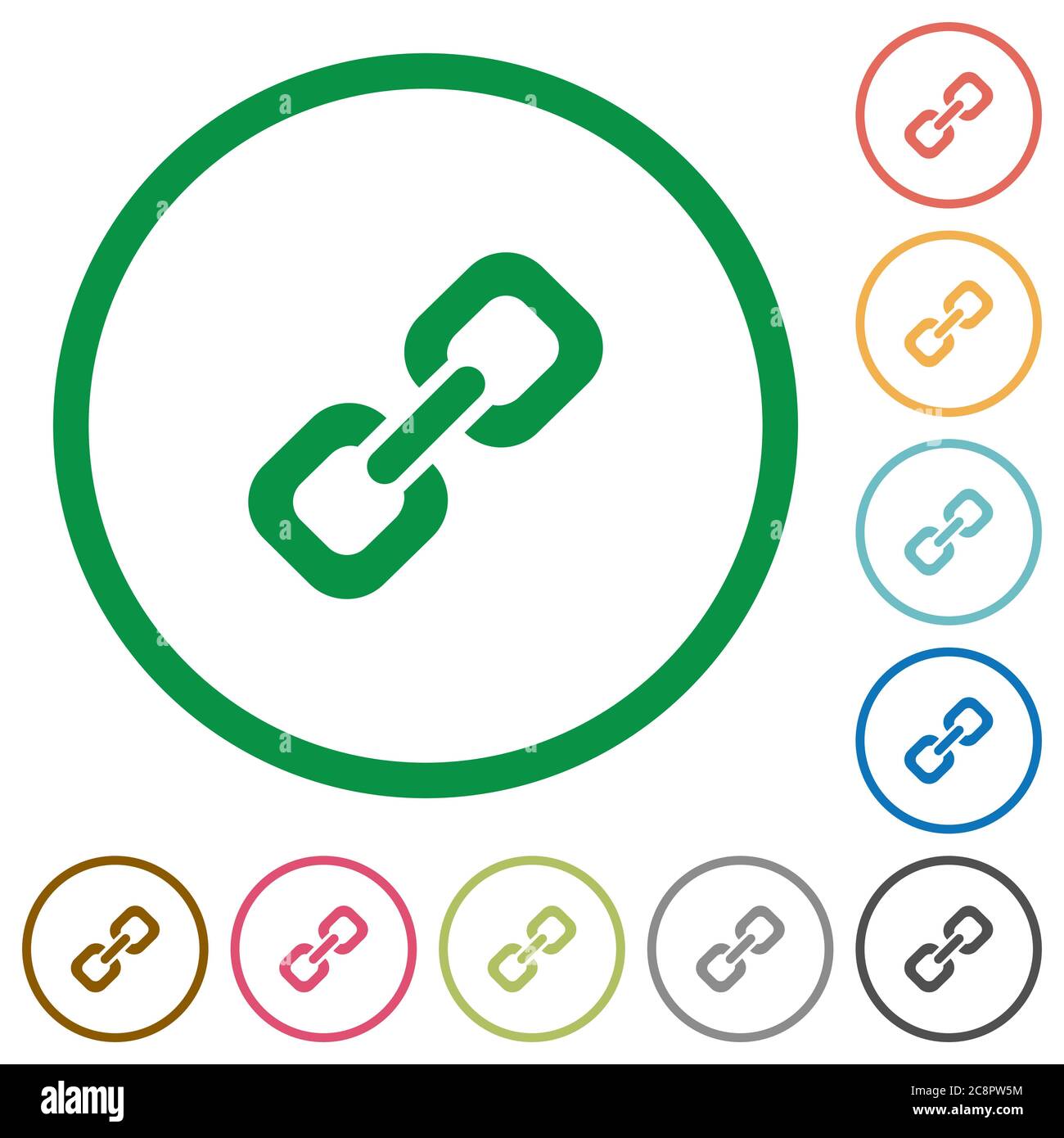 Set of link color round outlined flat icons on white background Stock ...