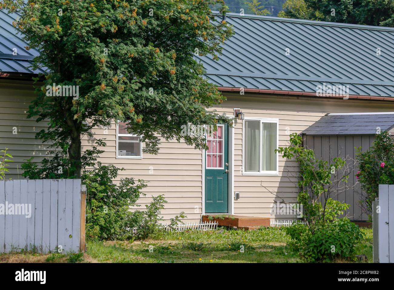 little and typical house on Skagway, countryside of Alaska, USA Stock ...