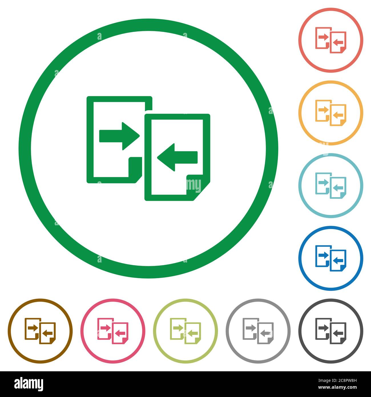 Set of share documents color round outlined flat icons on white ...