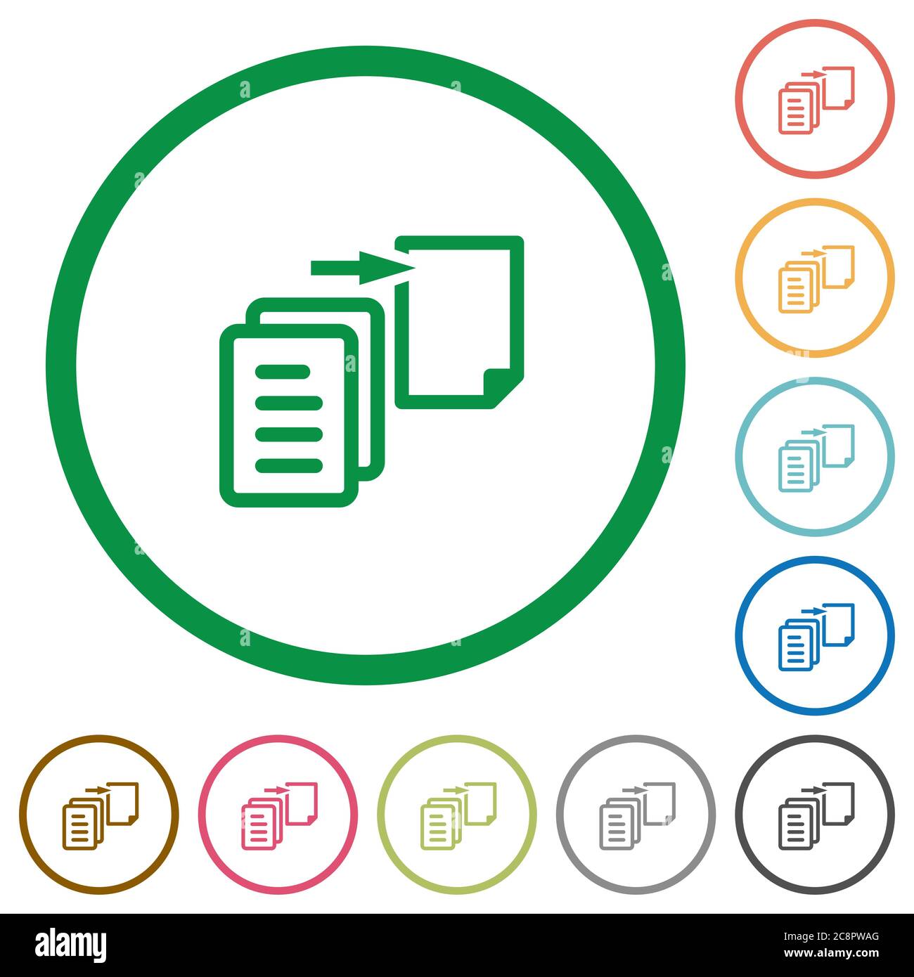 Set of move file color round outlined flat icons on white background ...