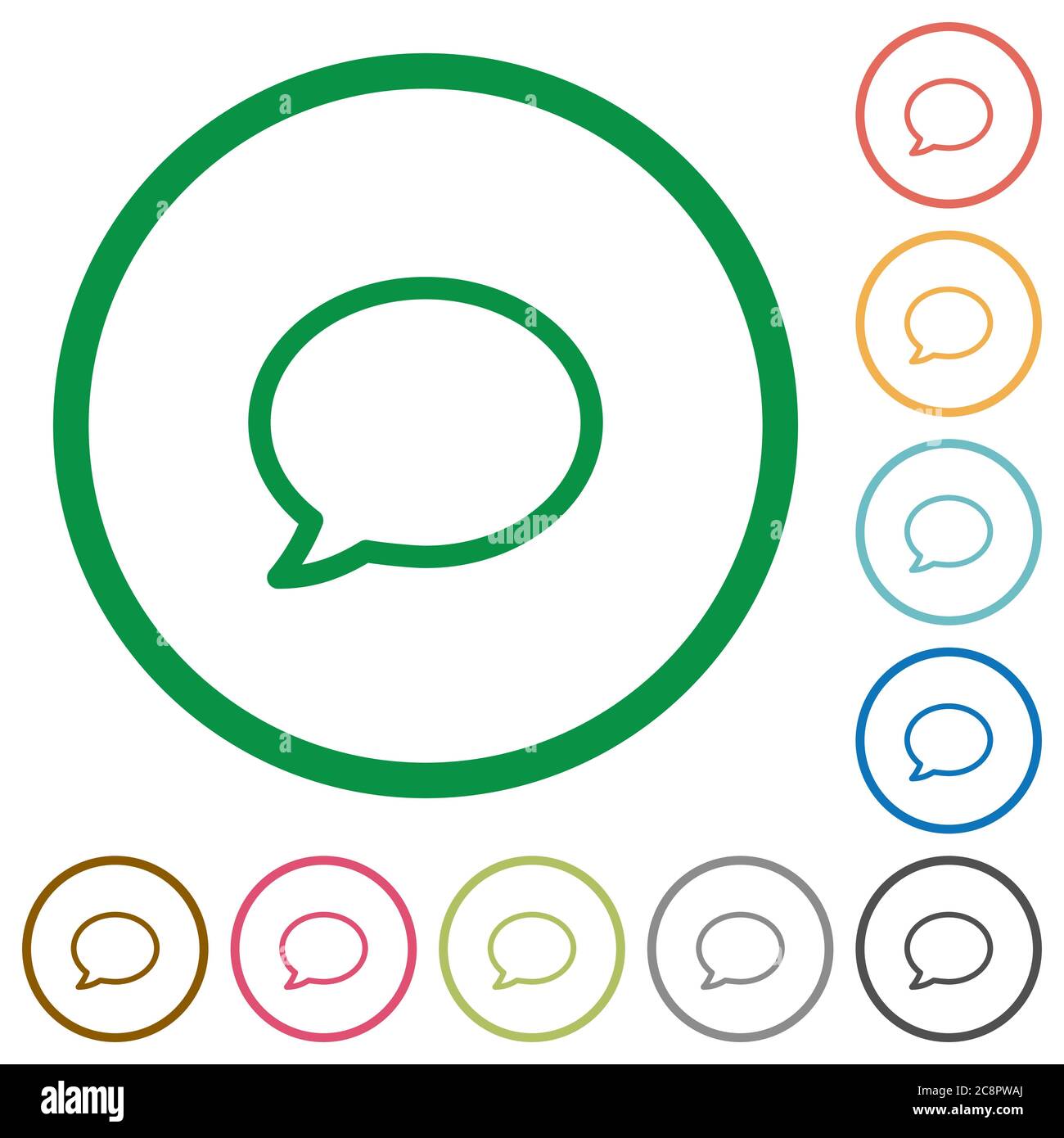 Set of comment color round outlined flat icons on white background ...